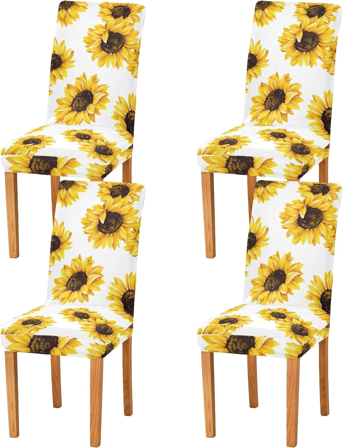 Dining Chair Covers White Sunflower Chair Slipcovers Washable Removable ...