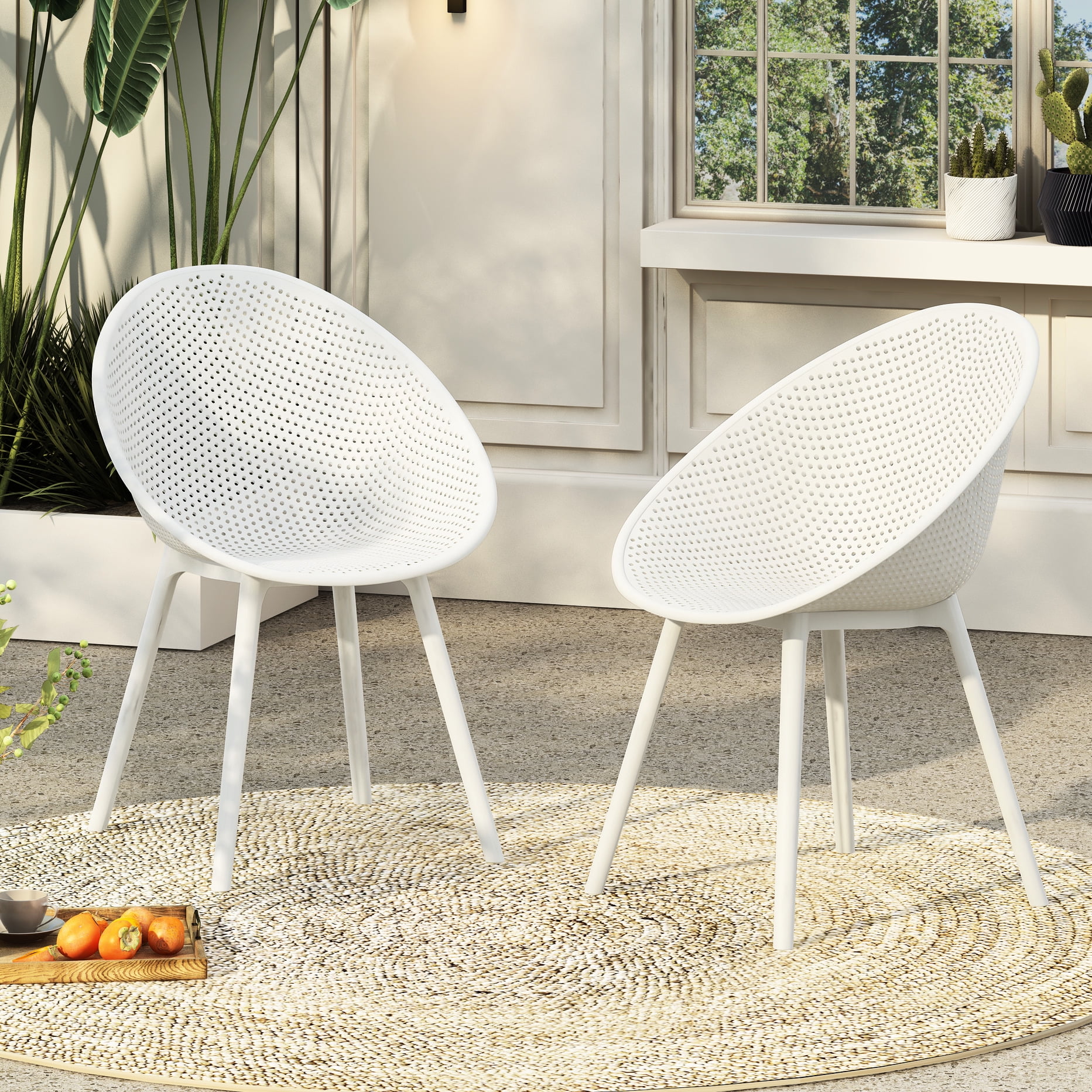 Dining Chair Of 2 - White Plastic Outdoor Chairs With Charisma ...