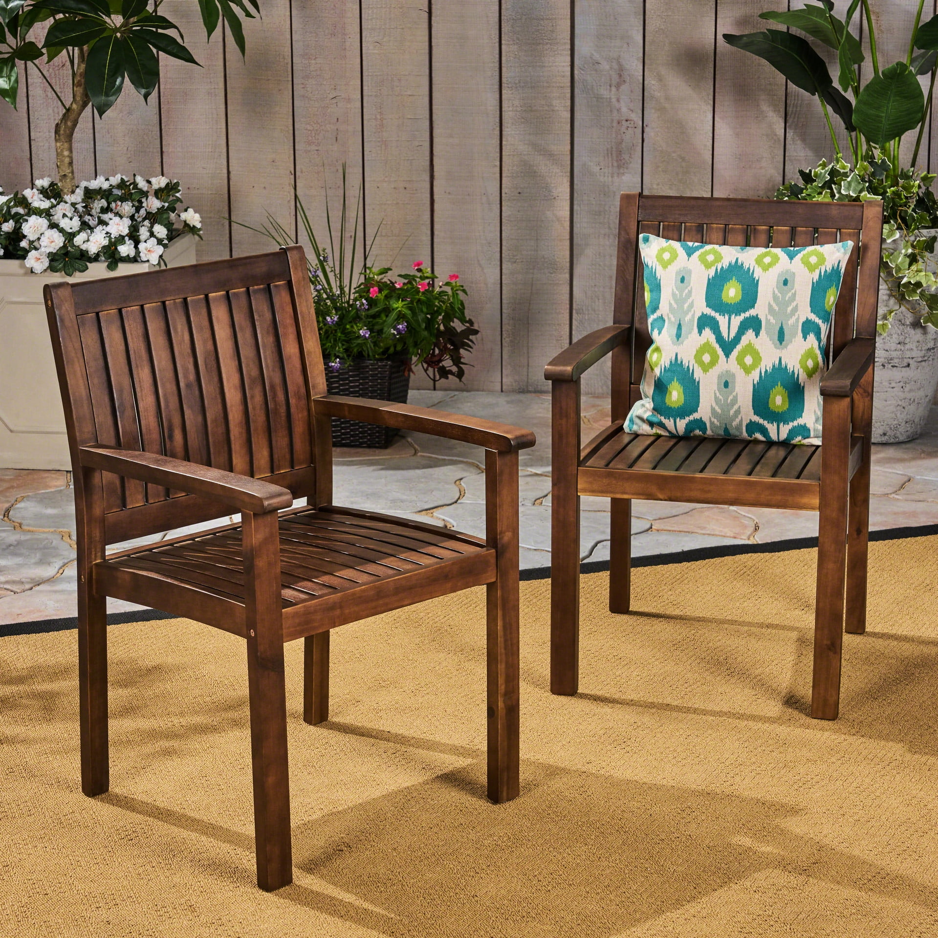 Dining Chair Of 2 - Wood Construction With Rustic Flavor And Slat Panel ...