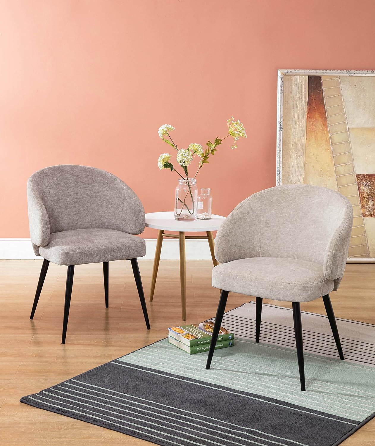 Dining Chair with Rounded Back Thick Supportive Seat Cushion in Smooth ...