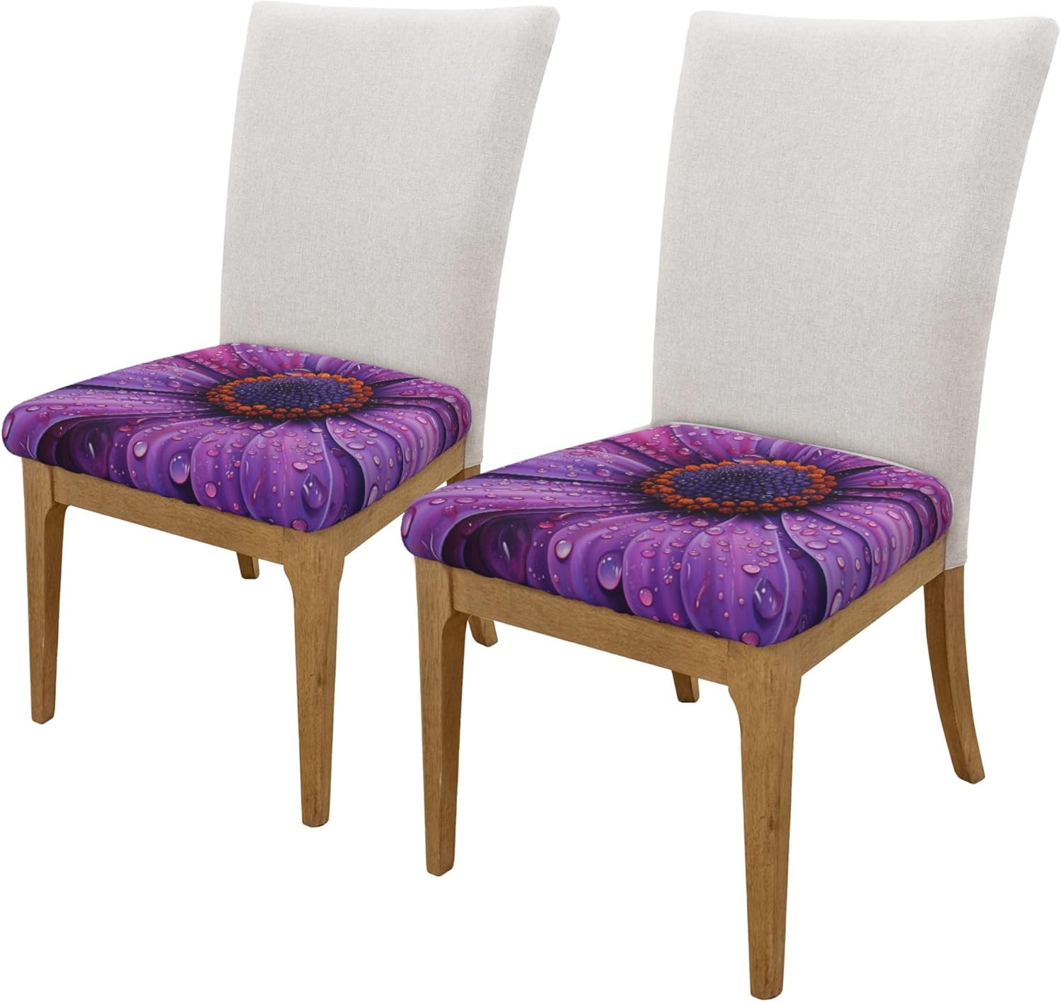 Dining Chair Seat Covers Set Of 2, Purple Daisy Rain Drops Print Chair ...