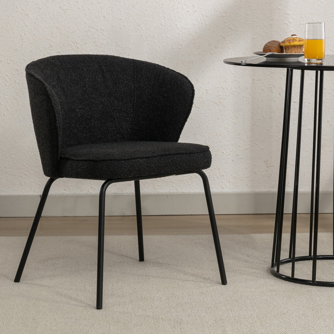 Dining Chair Set of 1, Boucle Fabric Dining Chair with Black Metal Legs ...