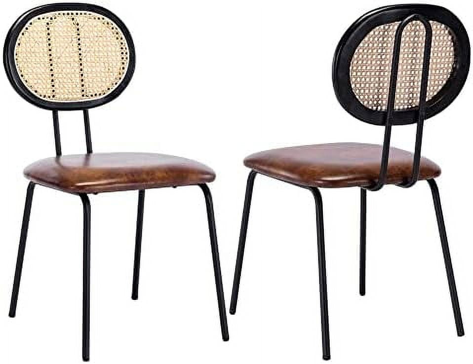 Dining Chair Set of 2,Faux Leather Kitchen Dining Chairs with Rattan ...