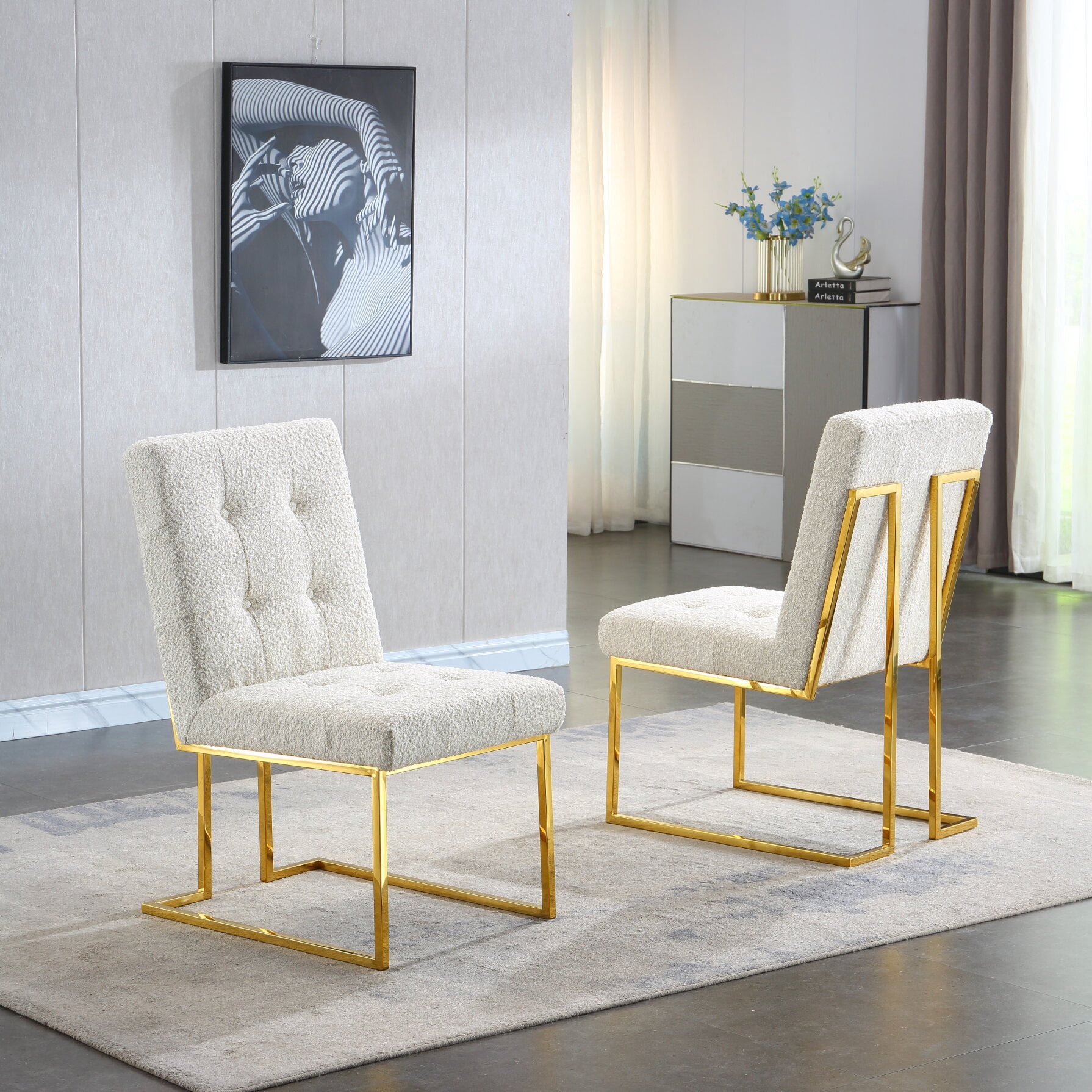 Dining Chair Set of 2, Linen Upholstered Accent Chairs with Tufted ...