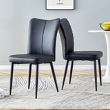 Dining Chair Set of 2 with Metal Legs, Modern Black PU Chair Set with ...