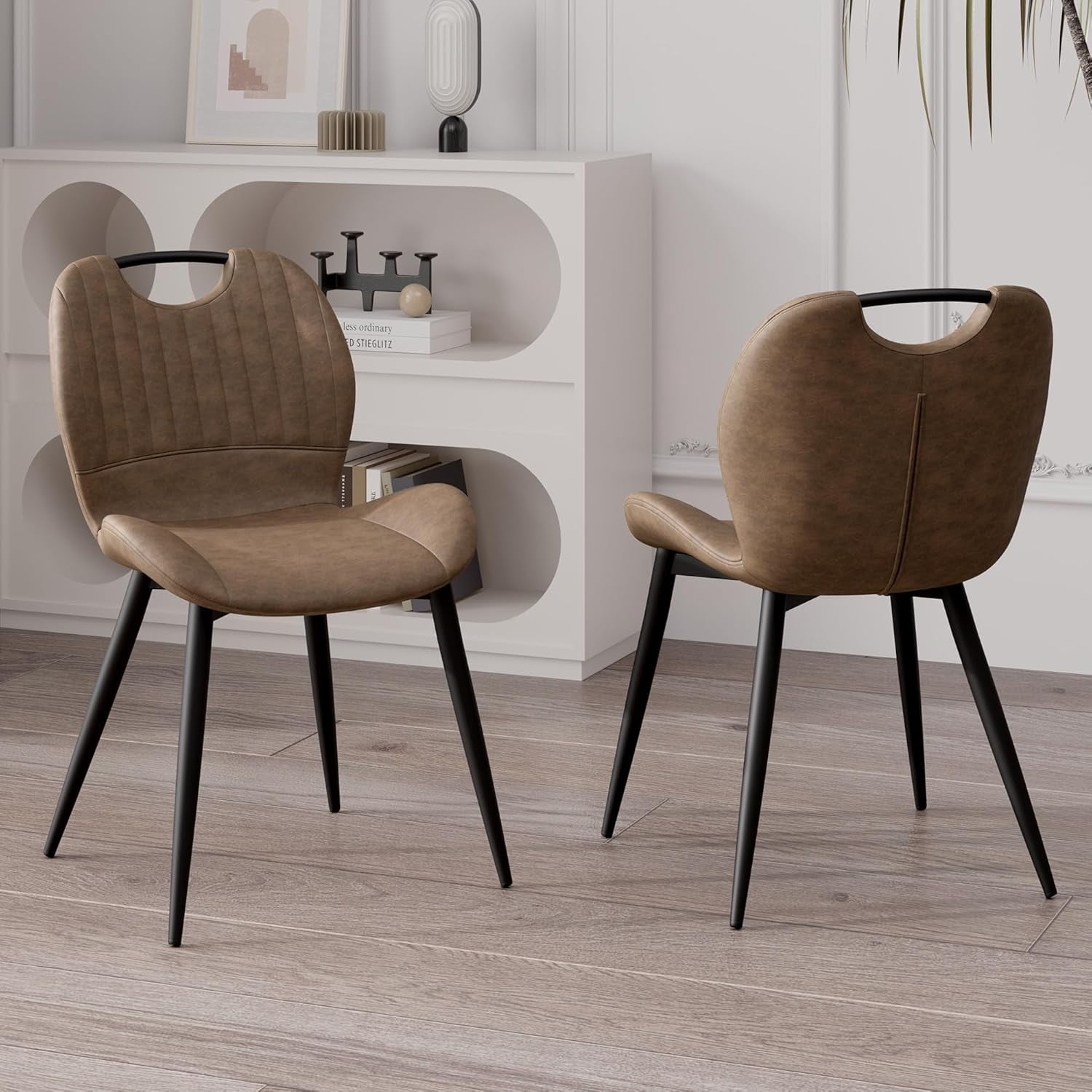 Dining Chair Set of 2 PU Leather Dining Room Chairs Comfy Backrest ...