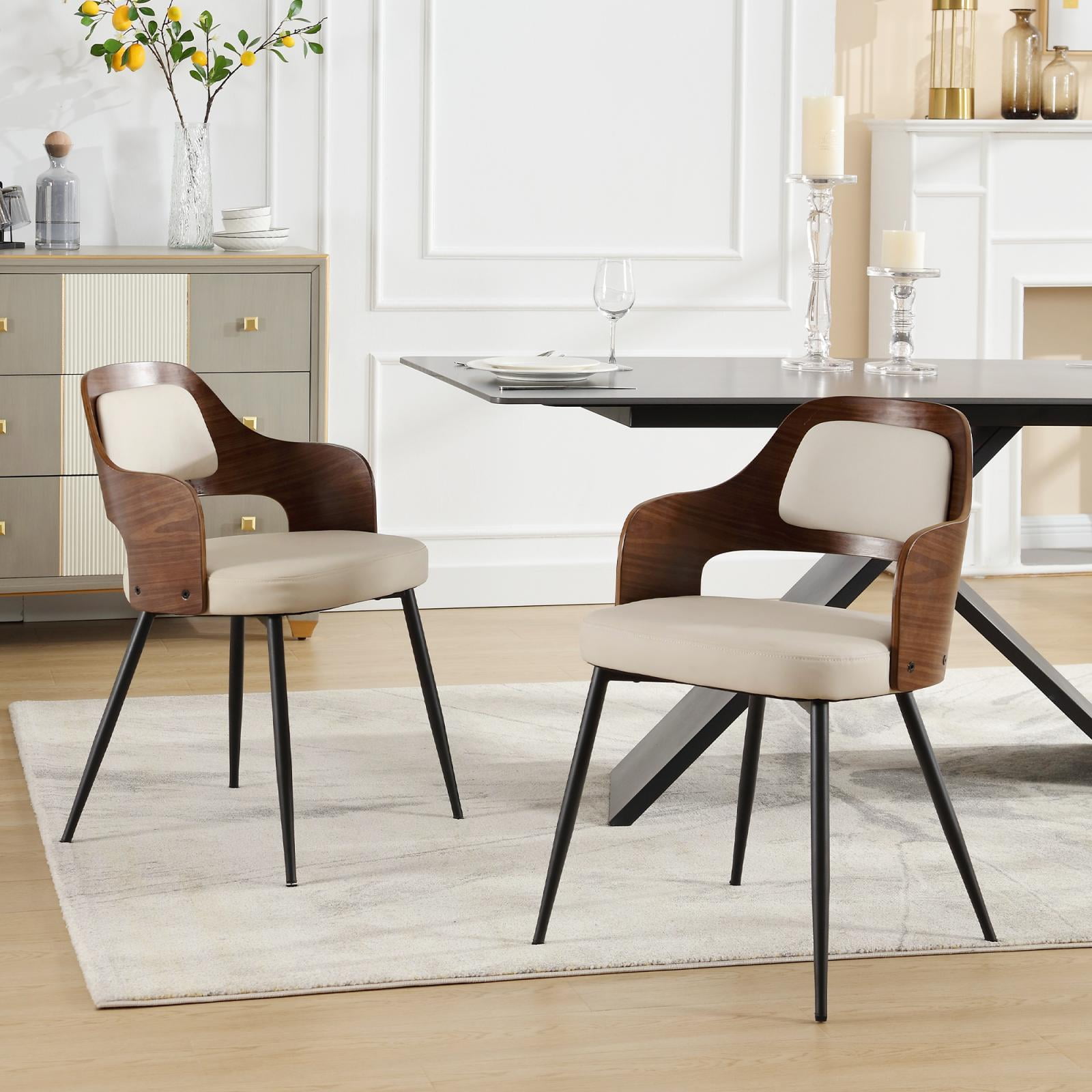 Dining Chair Set of 2, PU Leather Upholstered Modern Dining Room ...