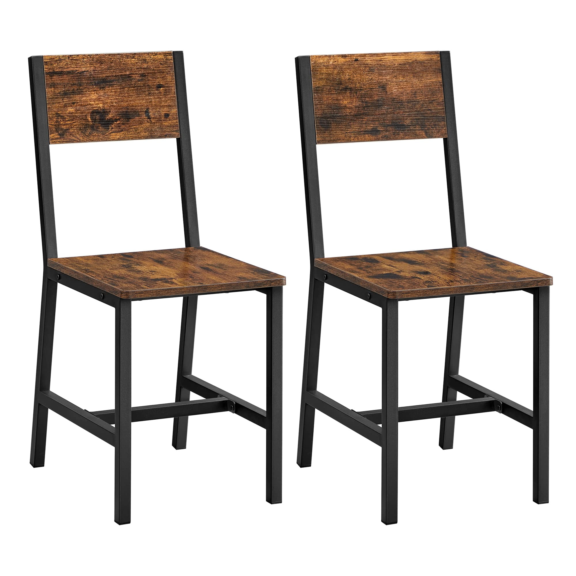 Dining Chair Set of 2, Rustic Wood Chairs with Metal Steel Frame, Easy ...