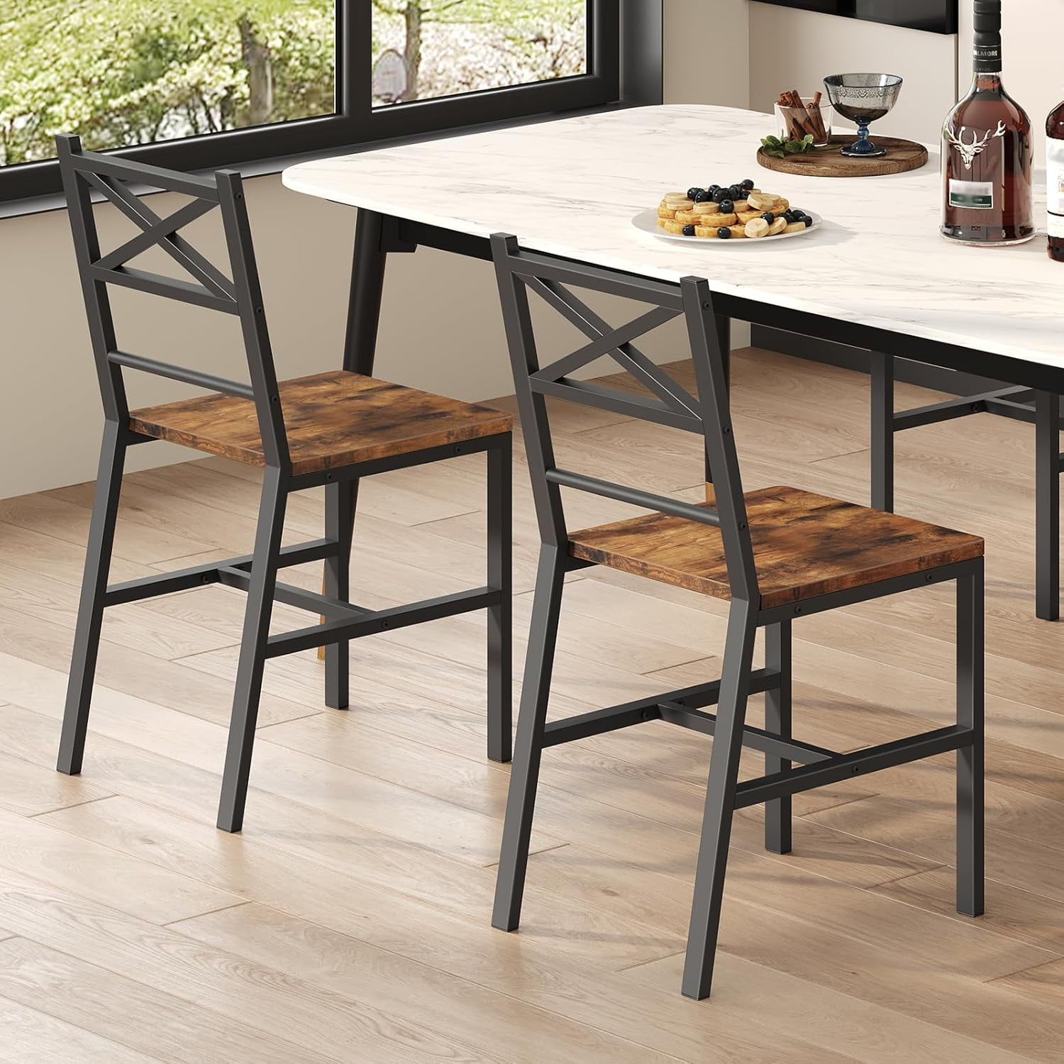 Dining Chair Set of 2, Rustic Wooden Kitchen Chairs with Backrest ...