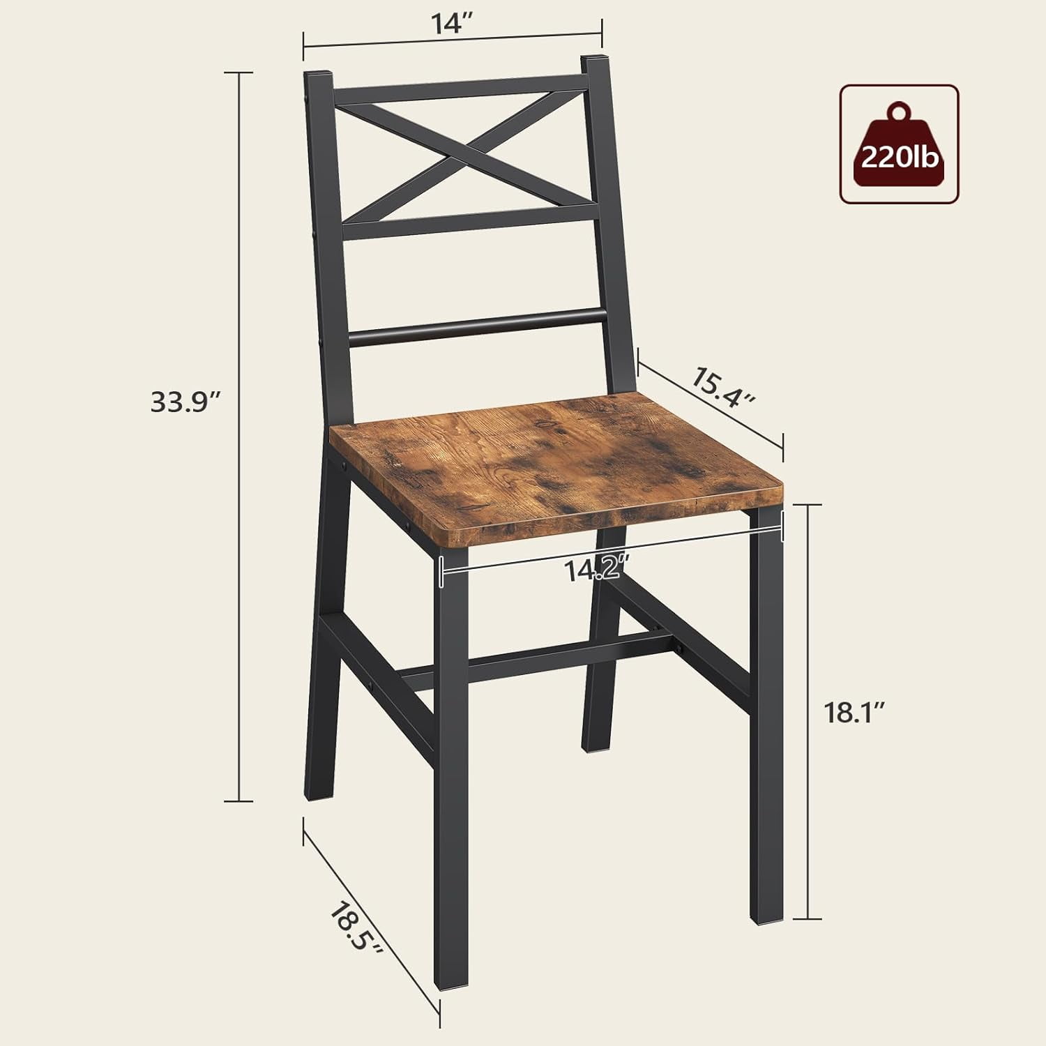Dining Chair Set of 2, Rustic Wooden Kitchen Chairs with Backrest ...