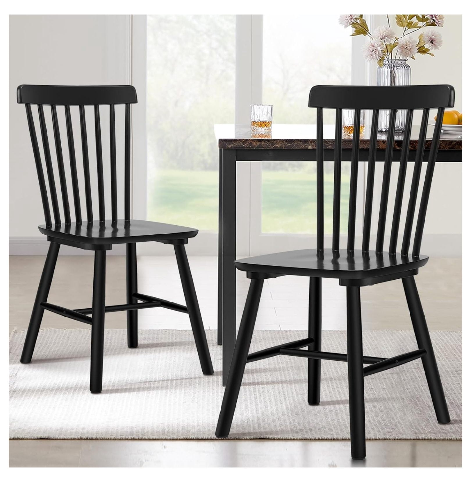 Dining Chair Set of 2, Spindle Back Wooden Chairs for Kitchen and ...