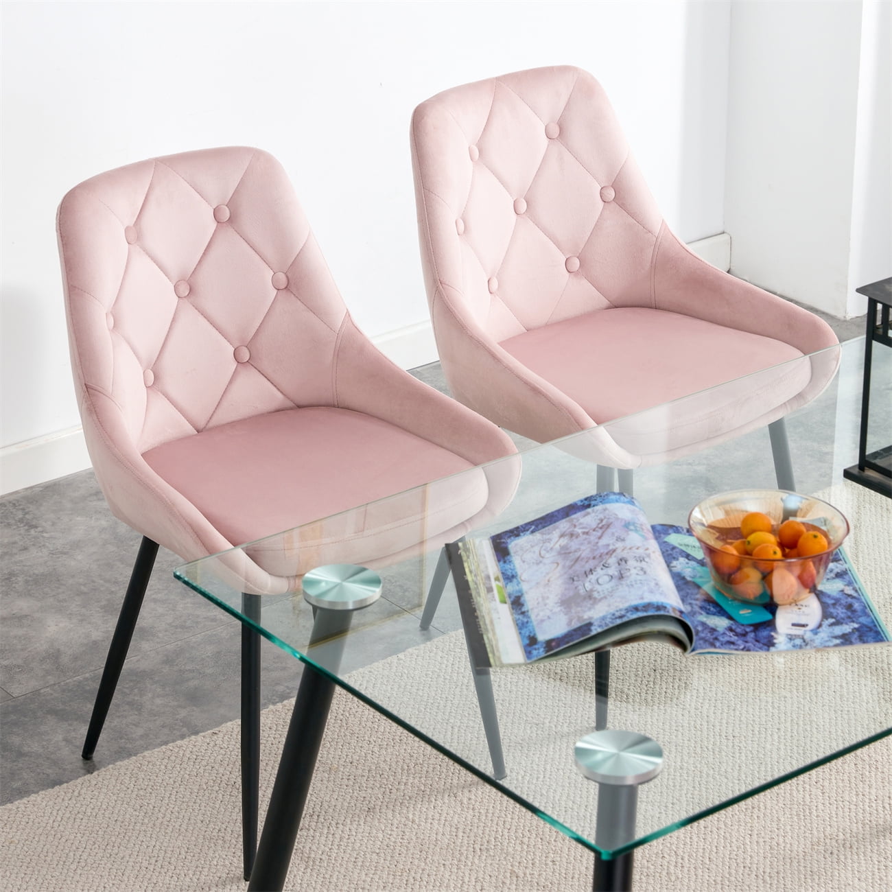 Dining Chair Set of 2 Velvet Upholstered Side Chair with Button Tufted Back and Metal Legs Bedroom Vanity Chair Modern Accent Chair Kitchen Chairs