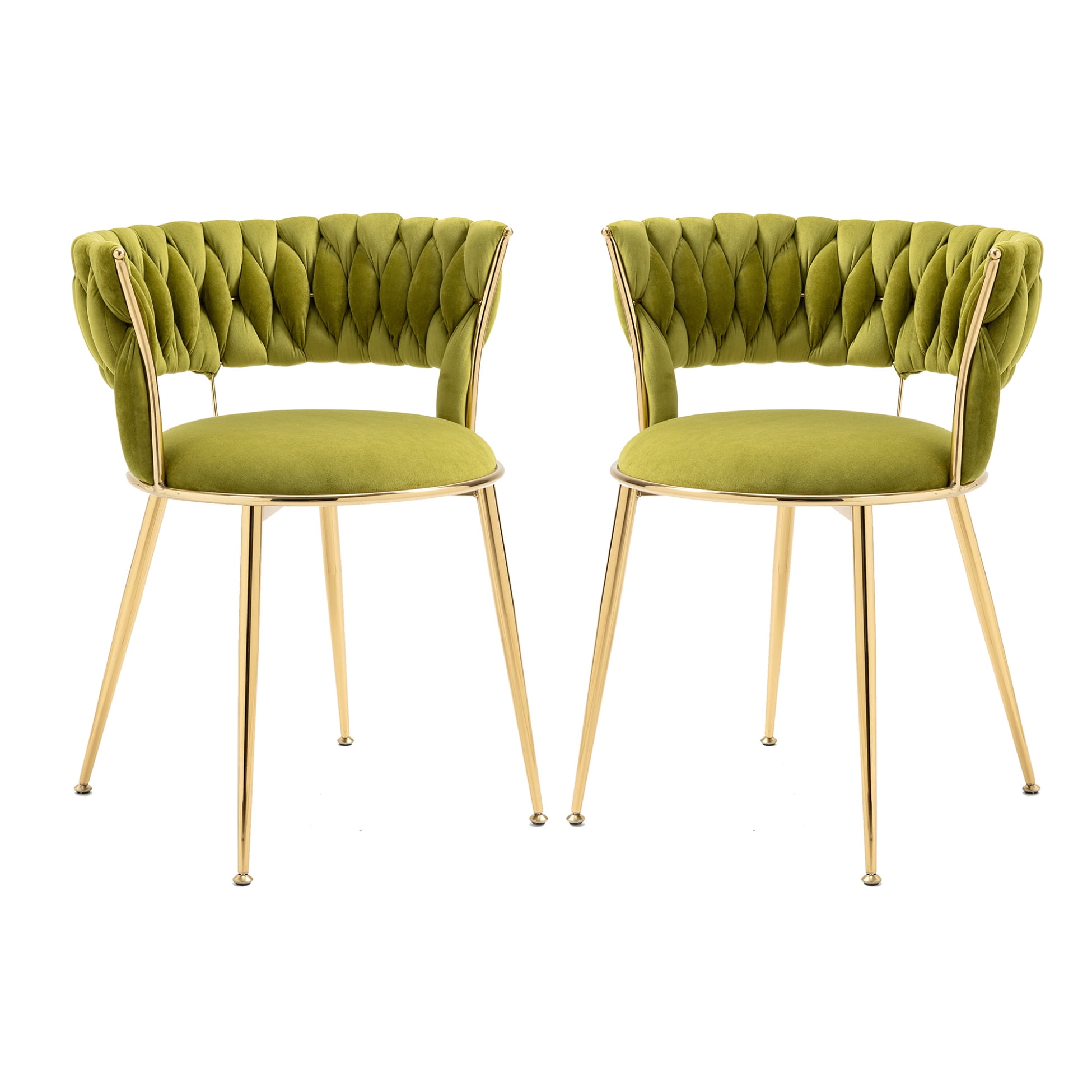 Dining Chair Set of 2, Velvet Woven Upholstered Dining Chair with Gold ...