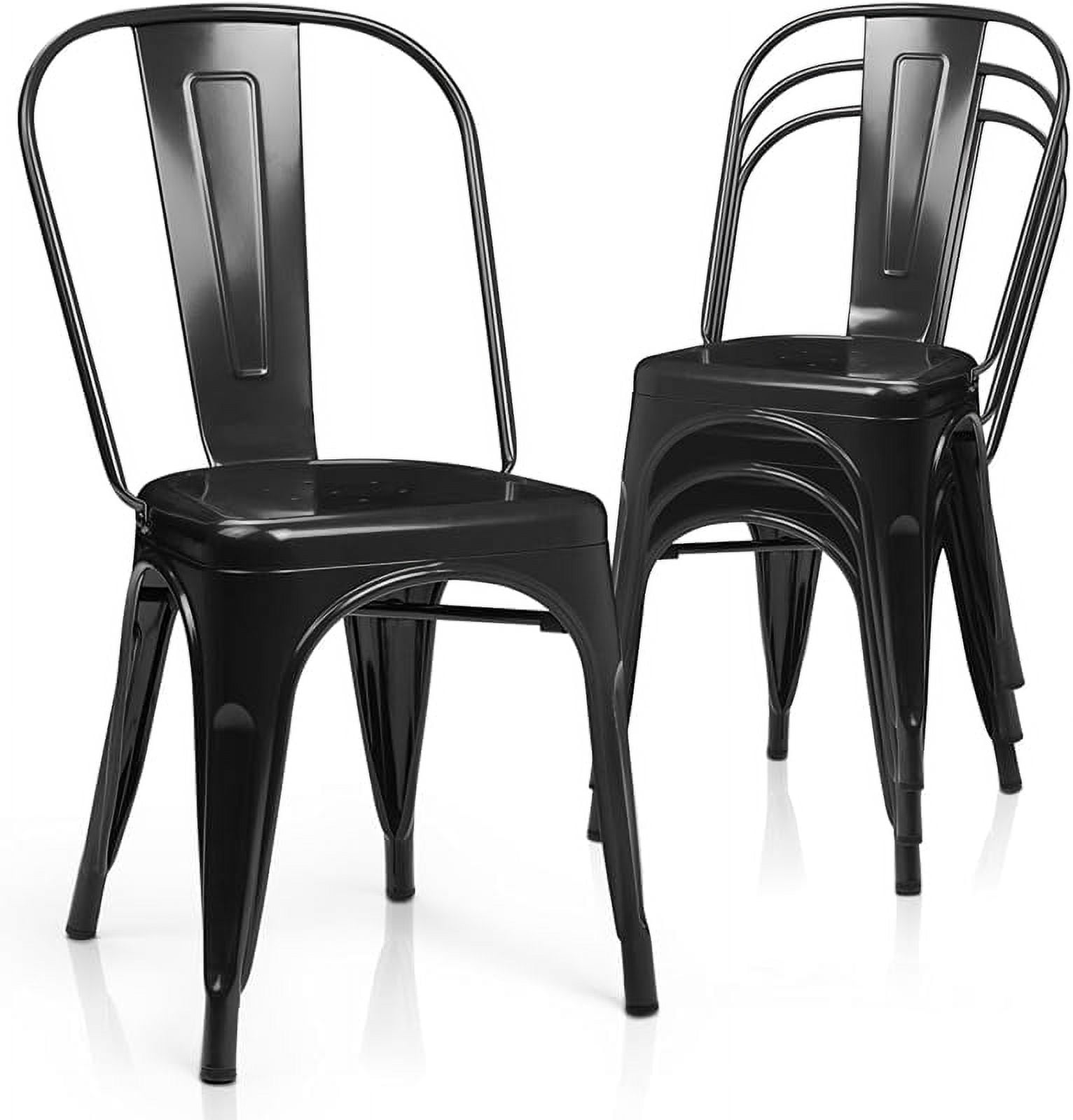 Dining Chair Set of 4, Classic Iron Metal High Backrest Chair with Wood ...