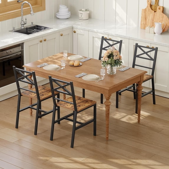 Dining Chair Set of 4, Rustic Wooden Kitchen Chairs with Backrest ...
