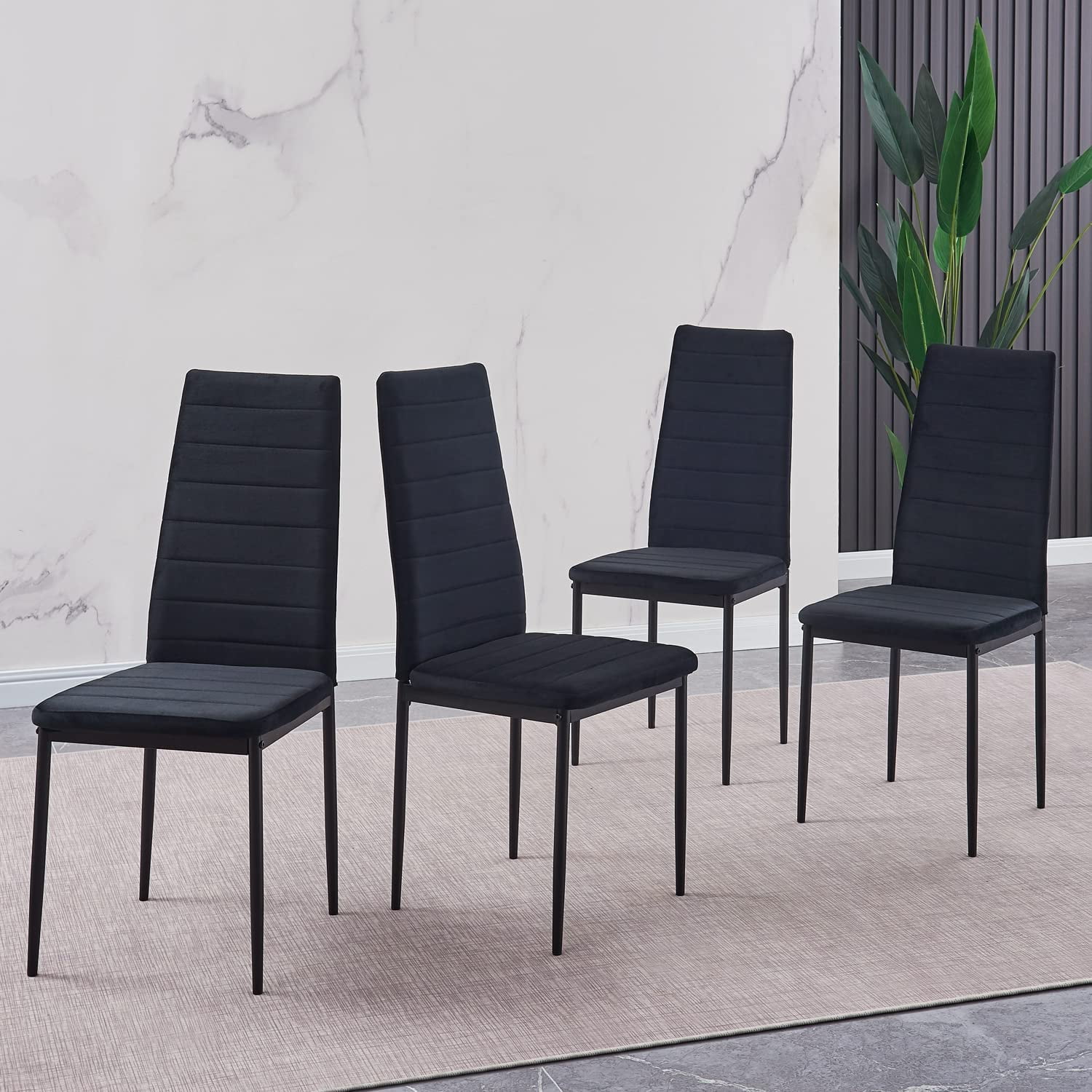 Dining Chair Set of 4, Velvet Dining Chairs with Curved Back & Foot Cap ...