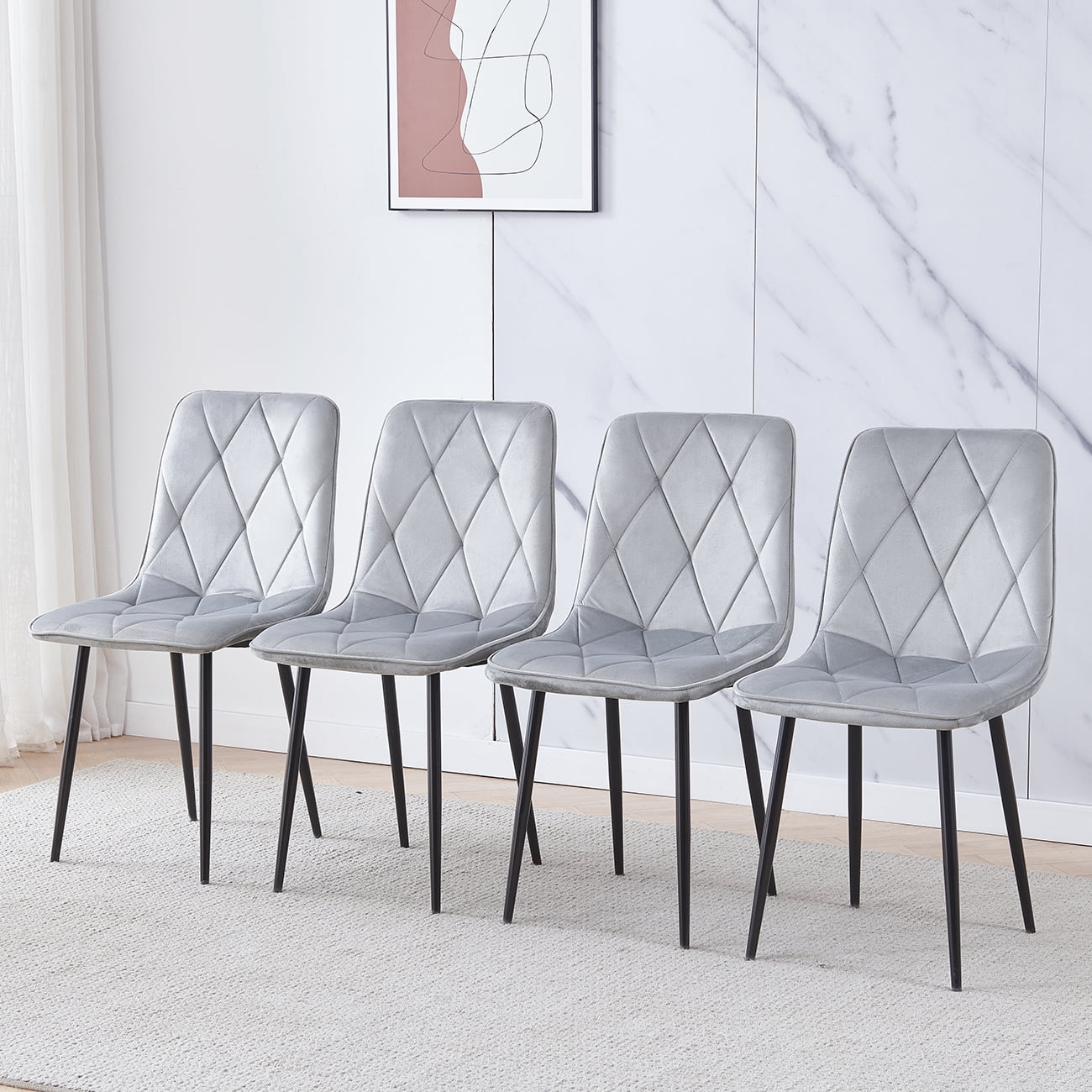 Dining Chair Set of 4, Velvet Dining Chairs with Curved Back & Foot Cap ...