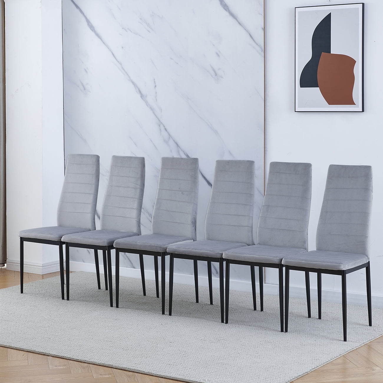 Dining Chair Set of 6, Velvet Dining Chairs with Curved Back & Foot Cap ...