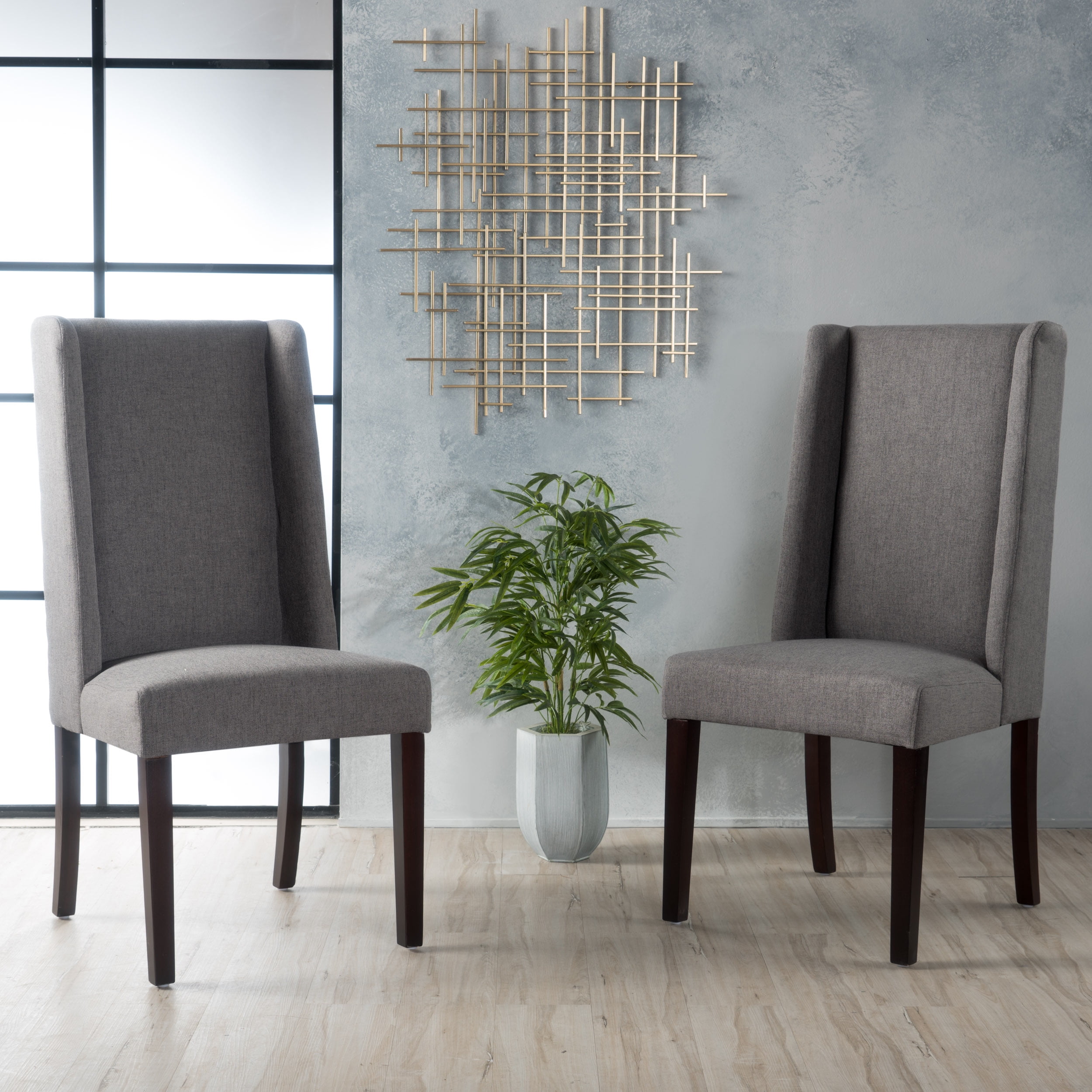 Dining Chair( Set Of 2 ),Dark Grey Plywood Furniture Dining Seating for ...