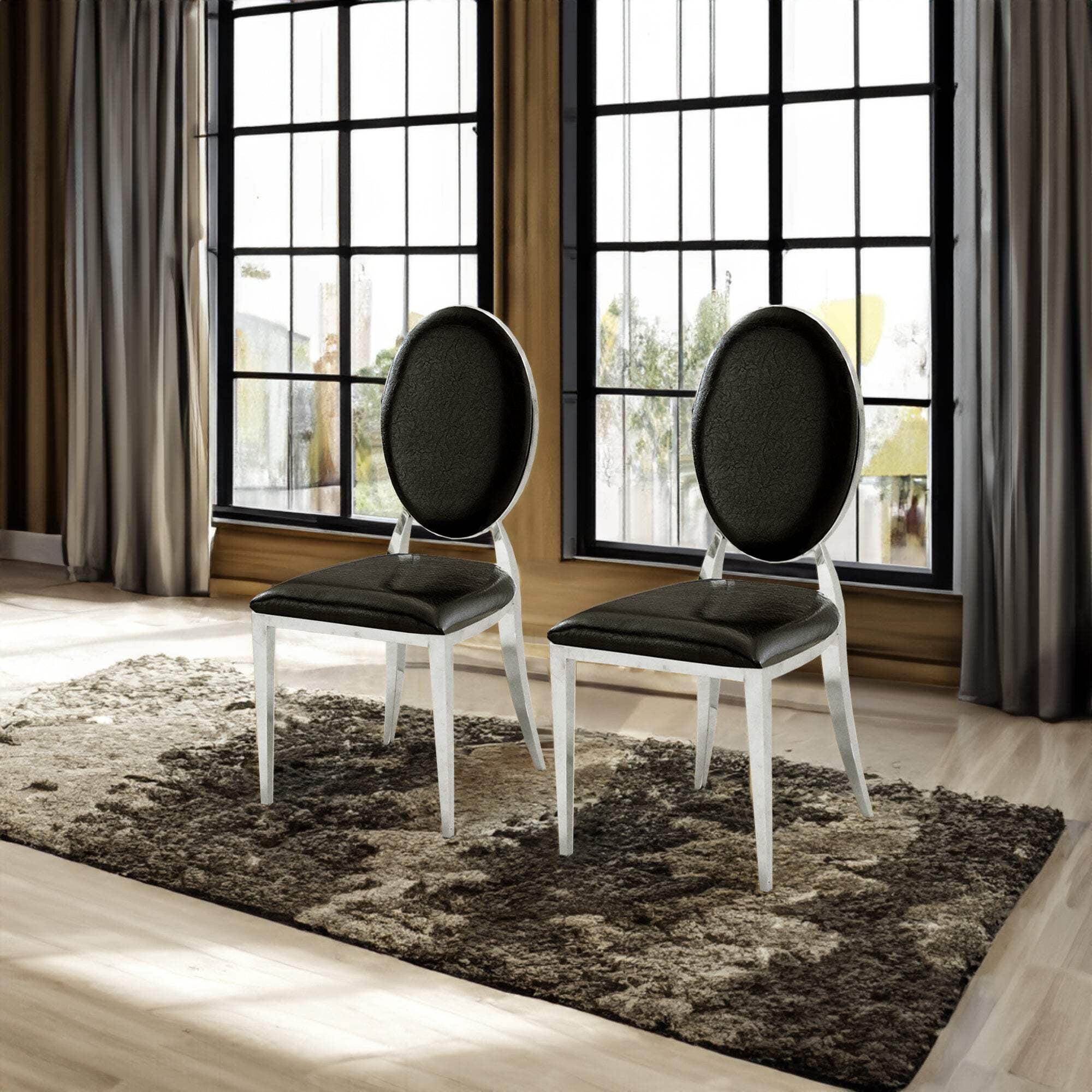 Dining Chair Set Of 2, Oval Backrest Design And Stainless Steel Legs ...