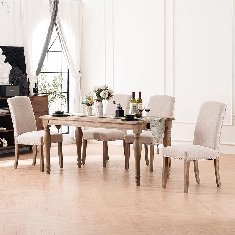 Dining Chair Set of 2, Fabric Upholstered Dining Room Parson Chair with ...