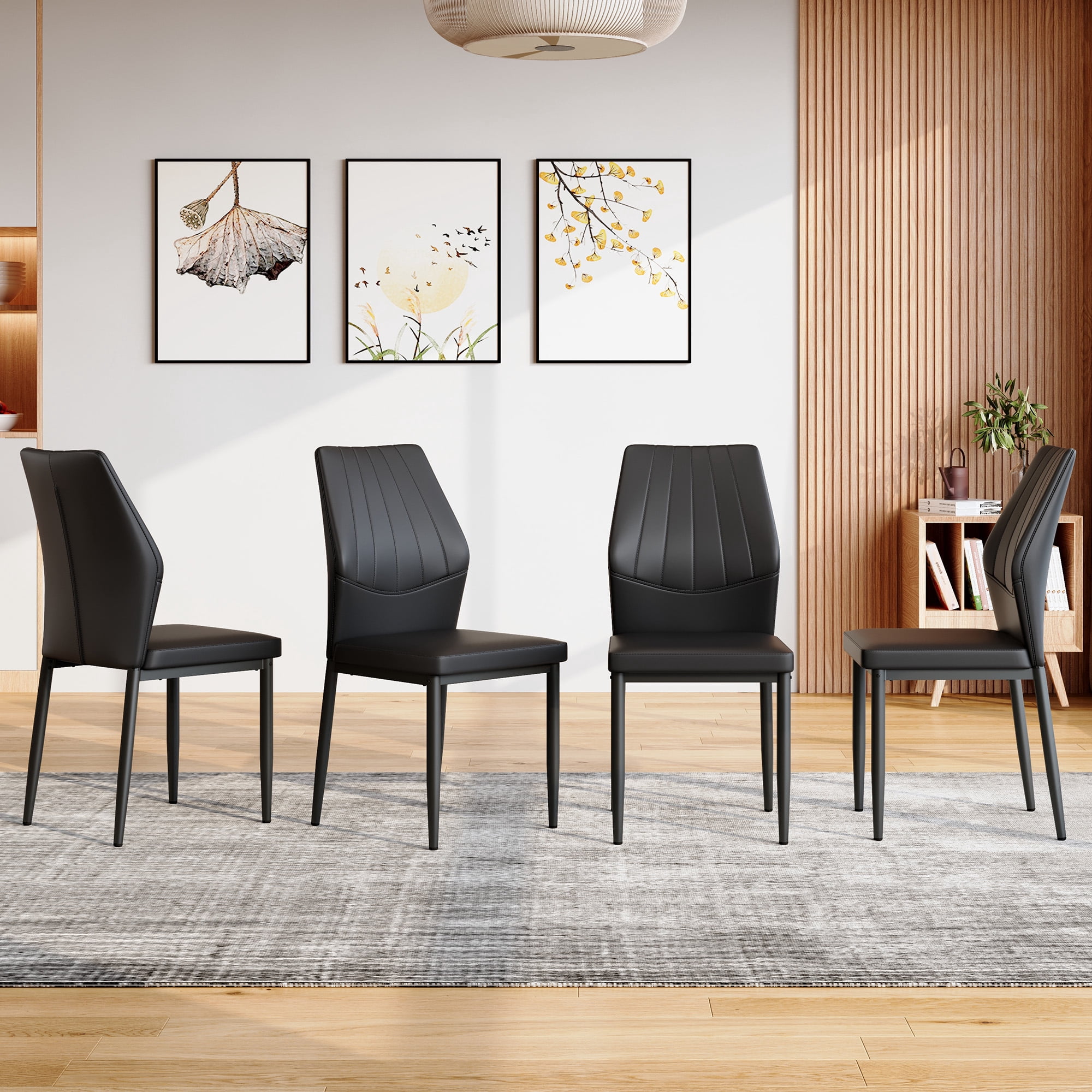 Dining Chair Set of 4, Black Color Scheme, 37 inches High, Ergonomic PU ...