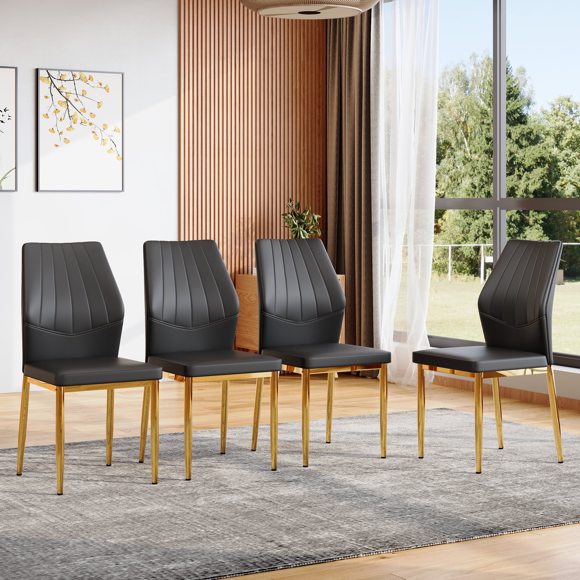 Dining Chair Set of 4, Black Color Scheme, 37 inches High, Ergonomic PU ...
