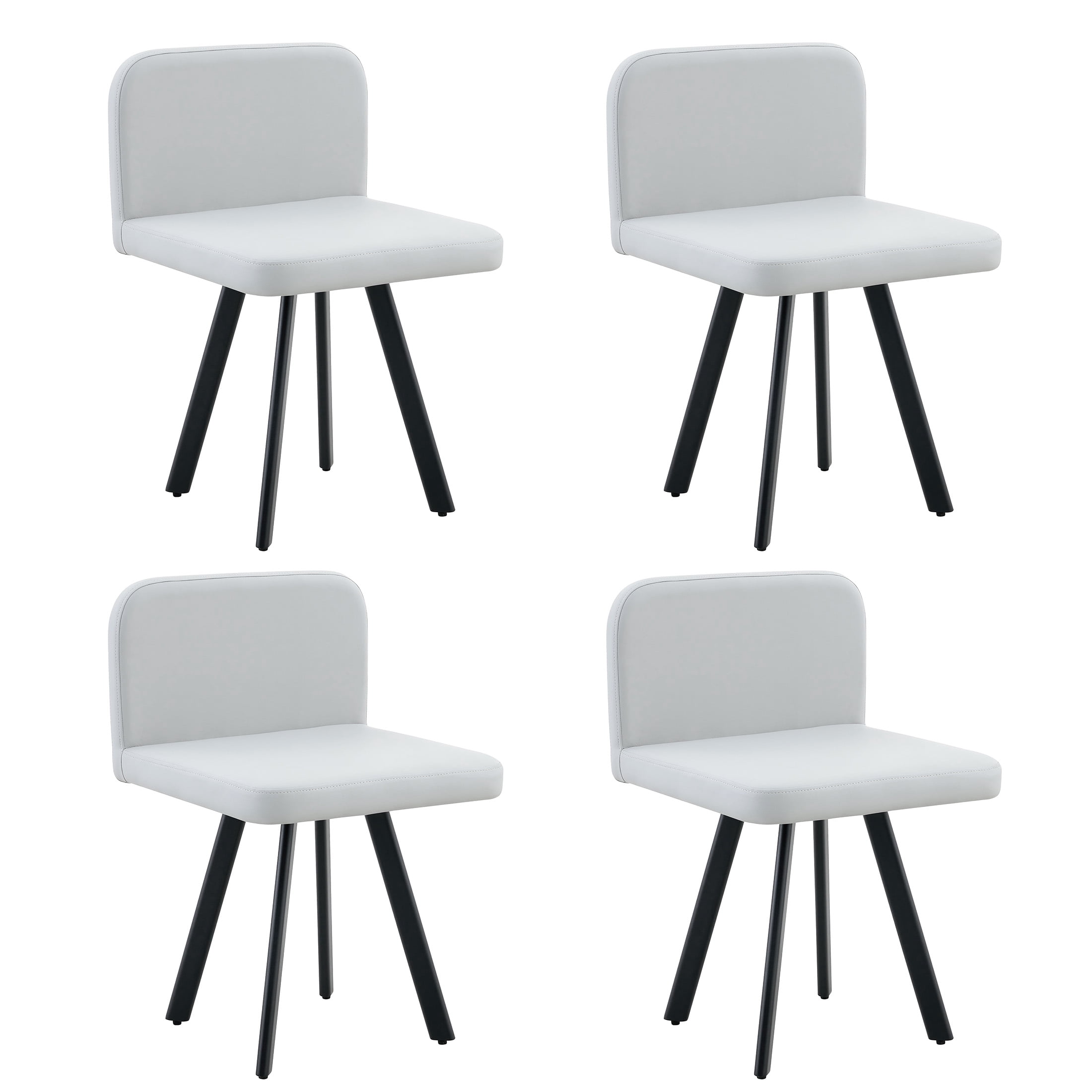 Dining Chair Set of 4, Gray PU Upholstered Armless Chair with Black ...