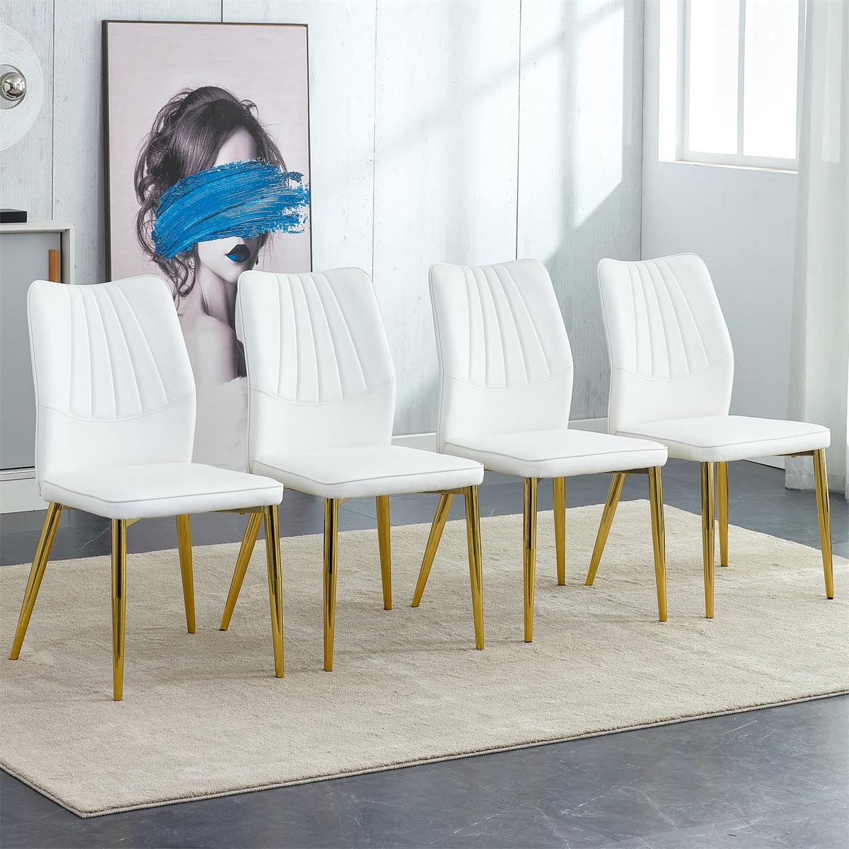 Dining Chair Set of 4, Mid-Century Modern Dining Chairs with Golden ...
