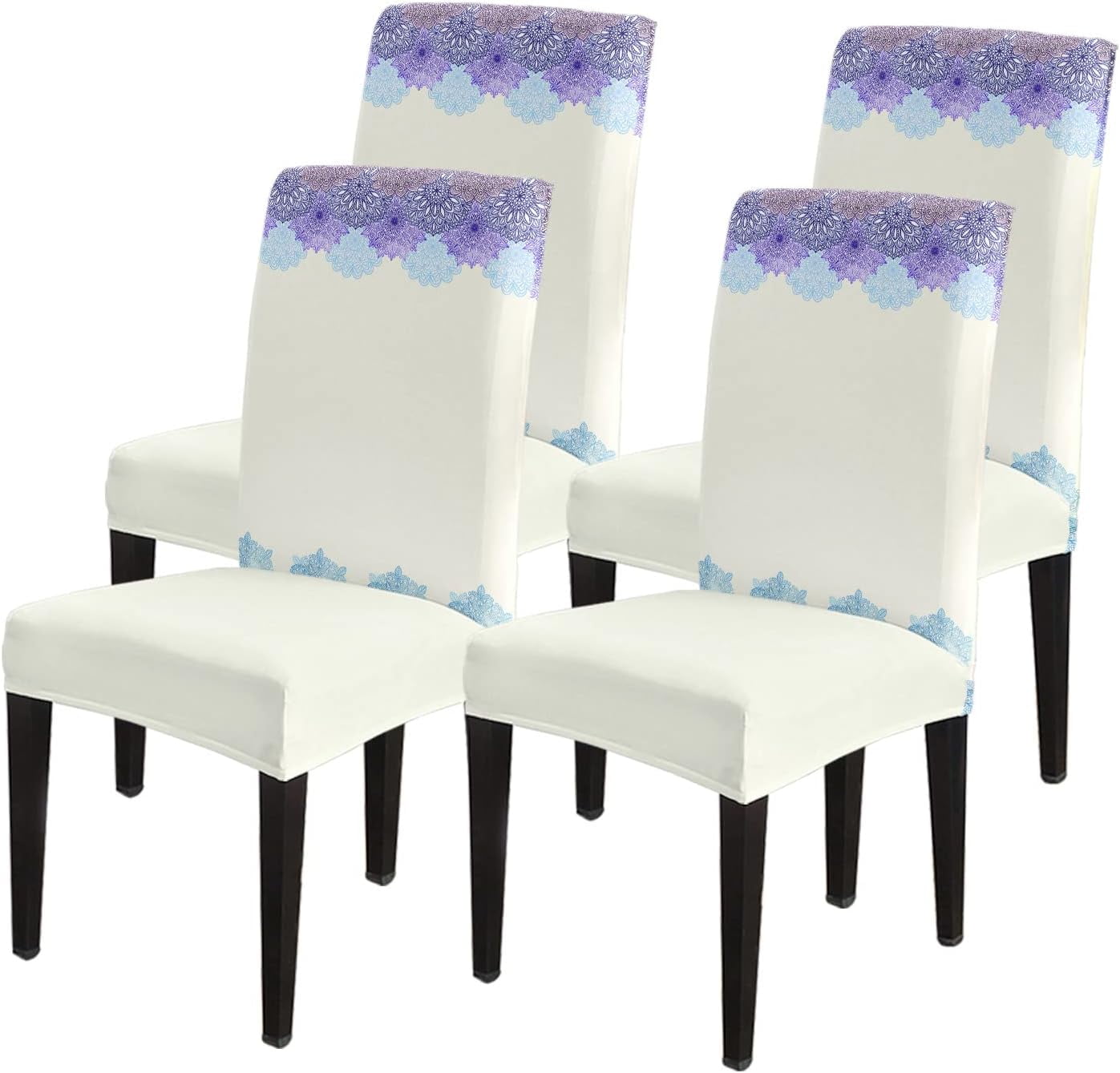 Dining Chair Slipcover, Bohemian Mandala Floral Print Geometric Pattern ...