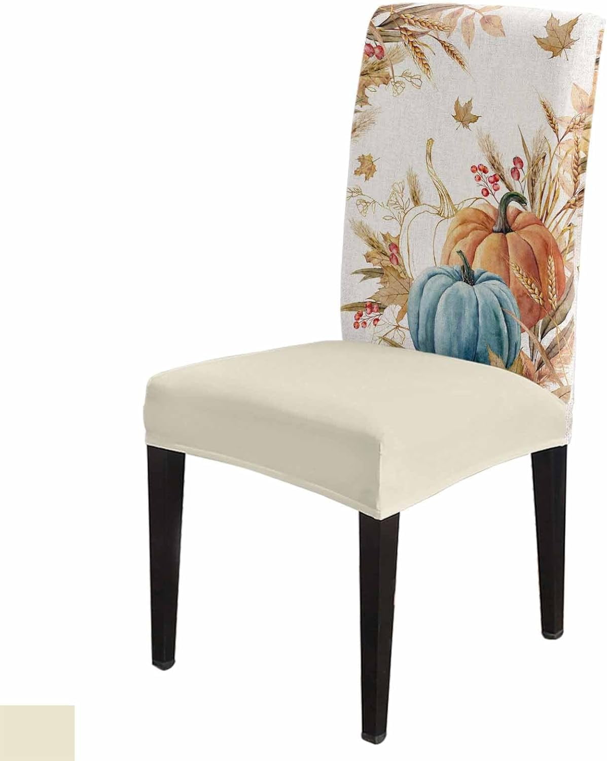 Dining Chair Slipcover, Thanksgiving Fall Blue Orange Watercolor ...