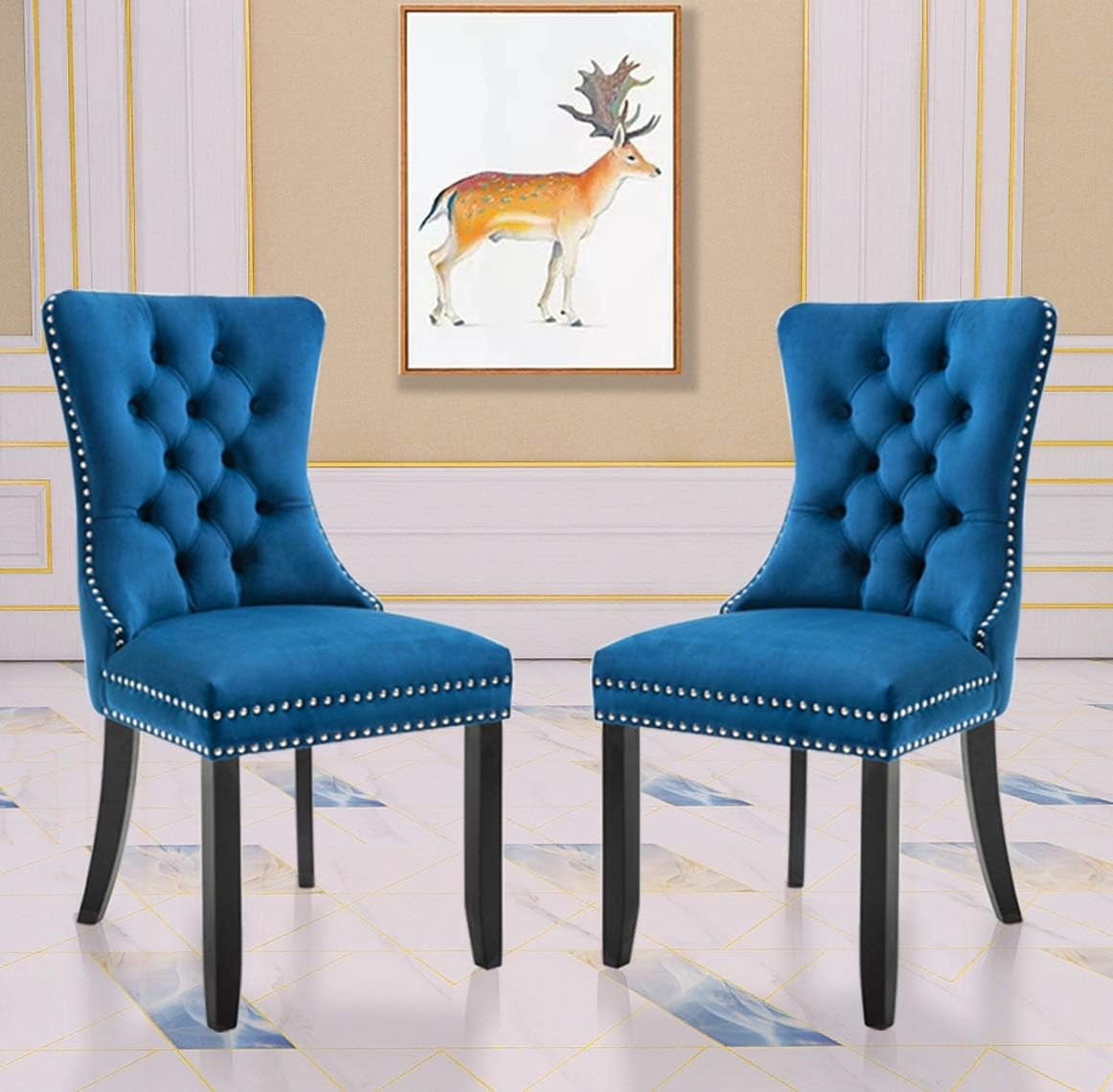 Dining Chair Tufted Upholstered Armless Chair with Solid Wood Legs Tall ...