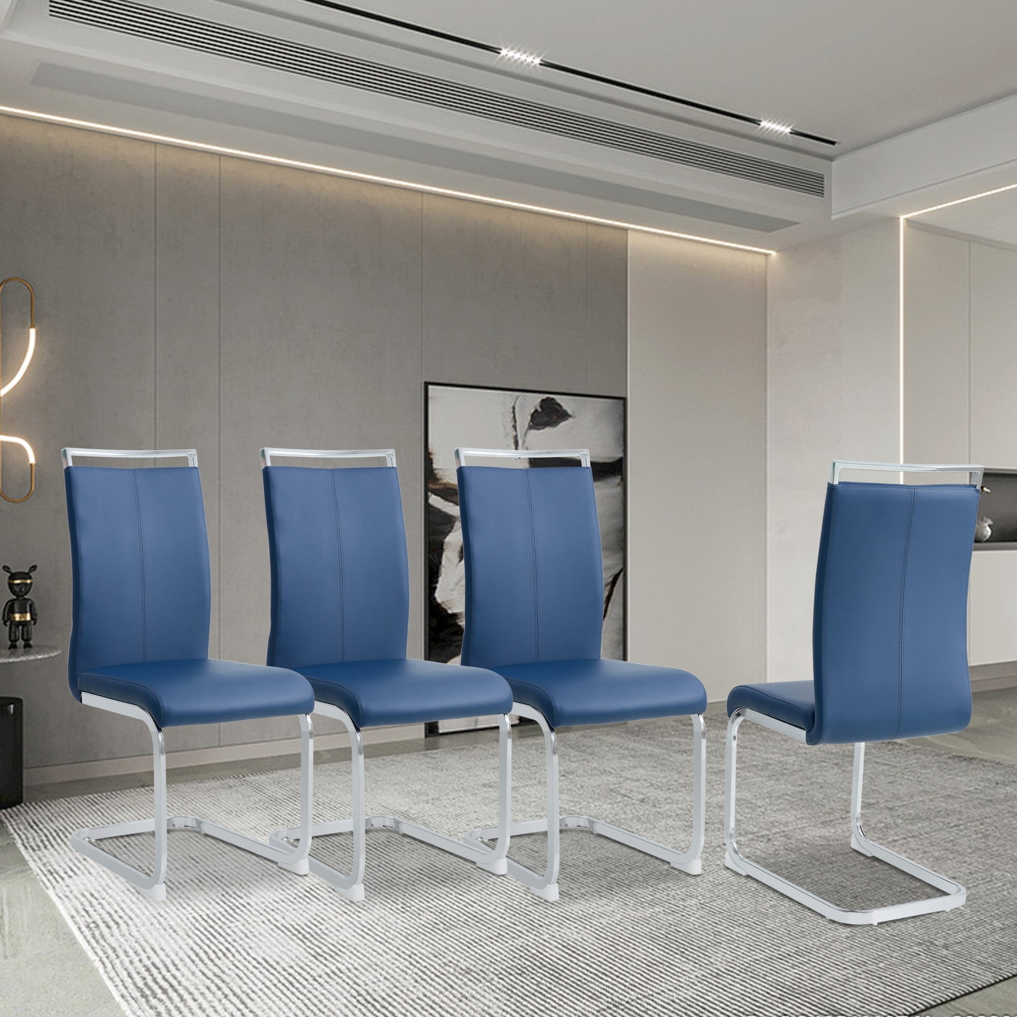 Dining Chair with C-shaped Tube Legs Blue & Silver(4) - Walmart.com