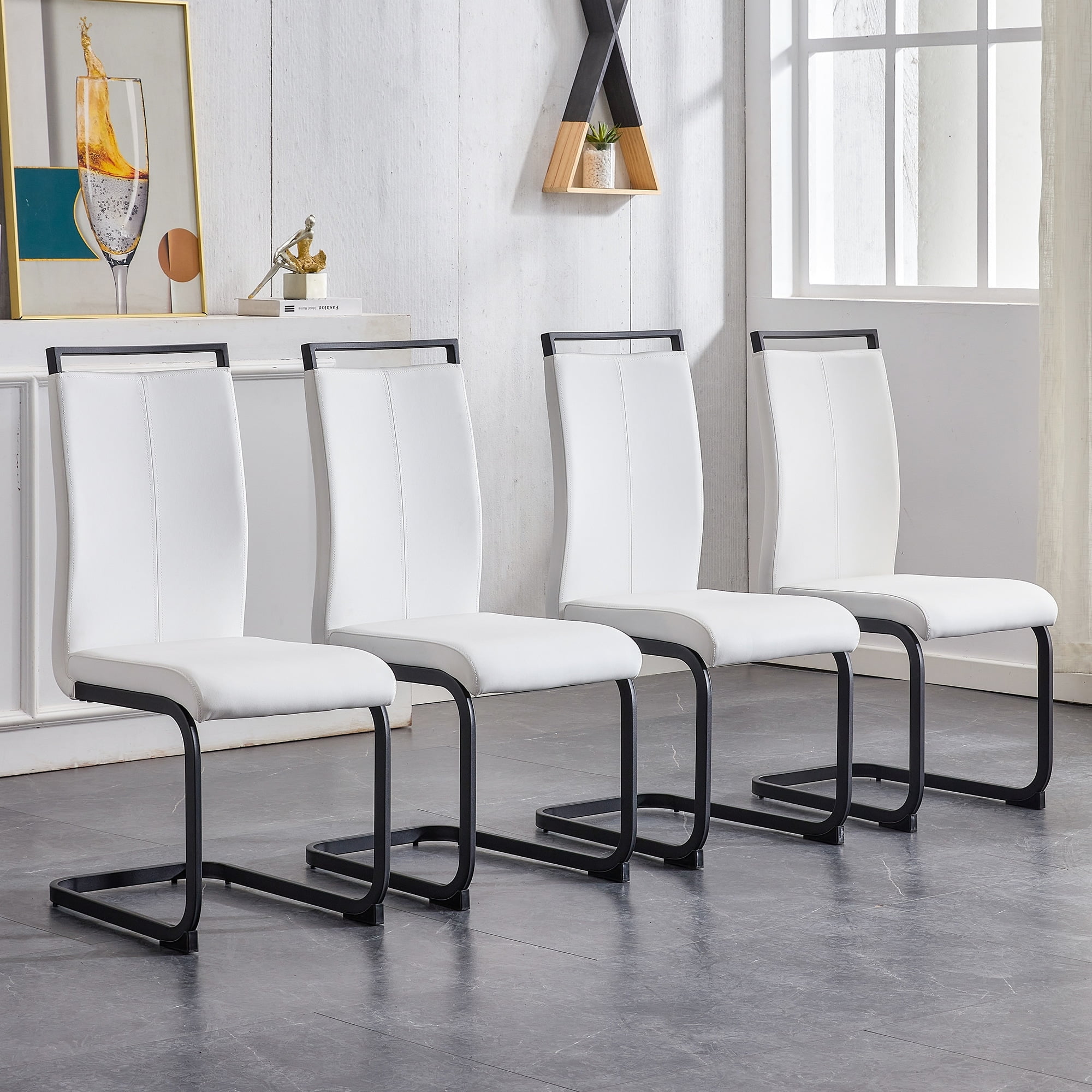 Dining Chair with C-shaped Tube Legs White & Black(4) - Walmart.com