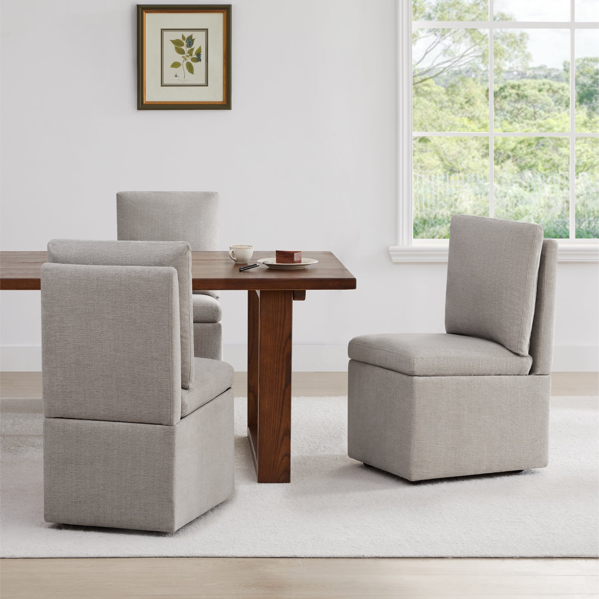 CHITA Armless Dining Chair Set of 2 with Casters, Storage, Beige Fabric ...
