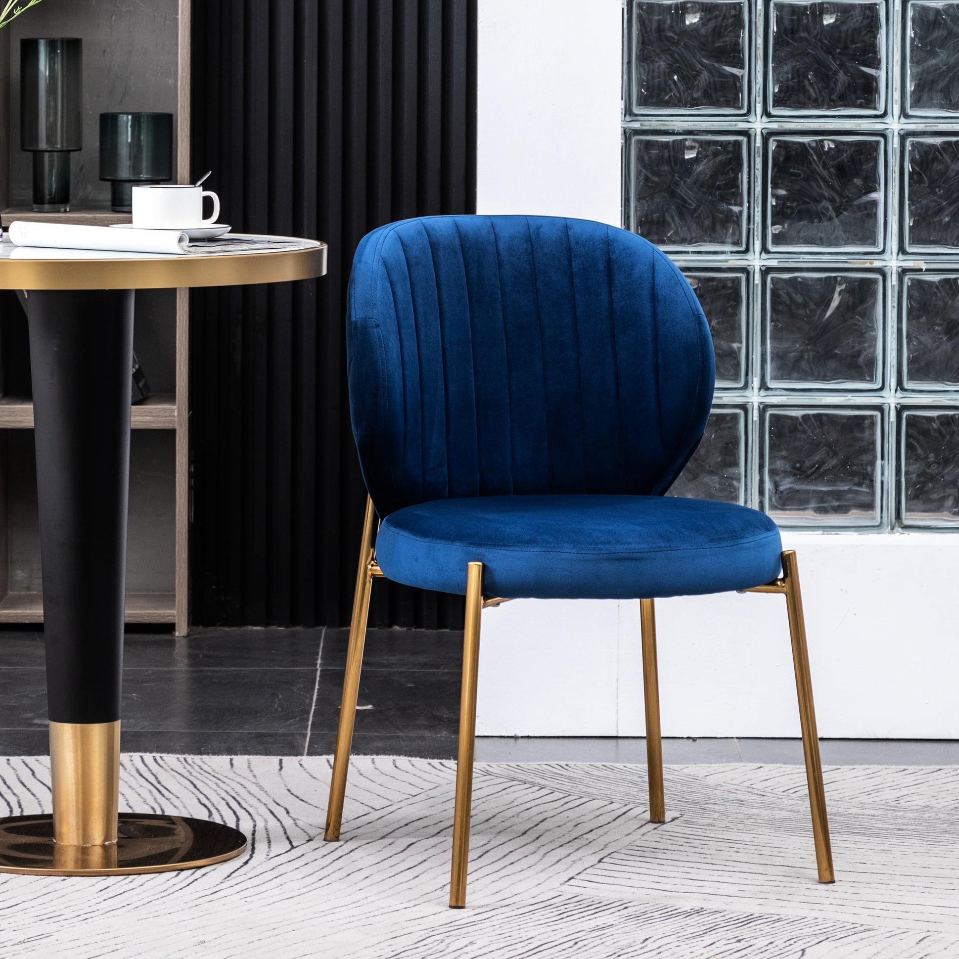 Dining Chairs, 2 In Blue Velvet - Luxurious Touch & Stable Legs Feel ...