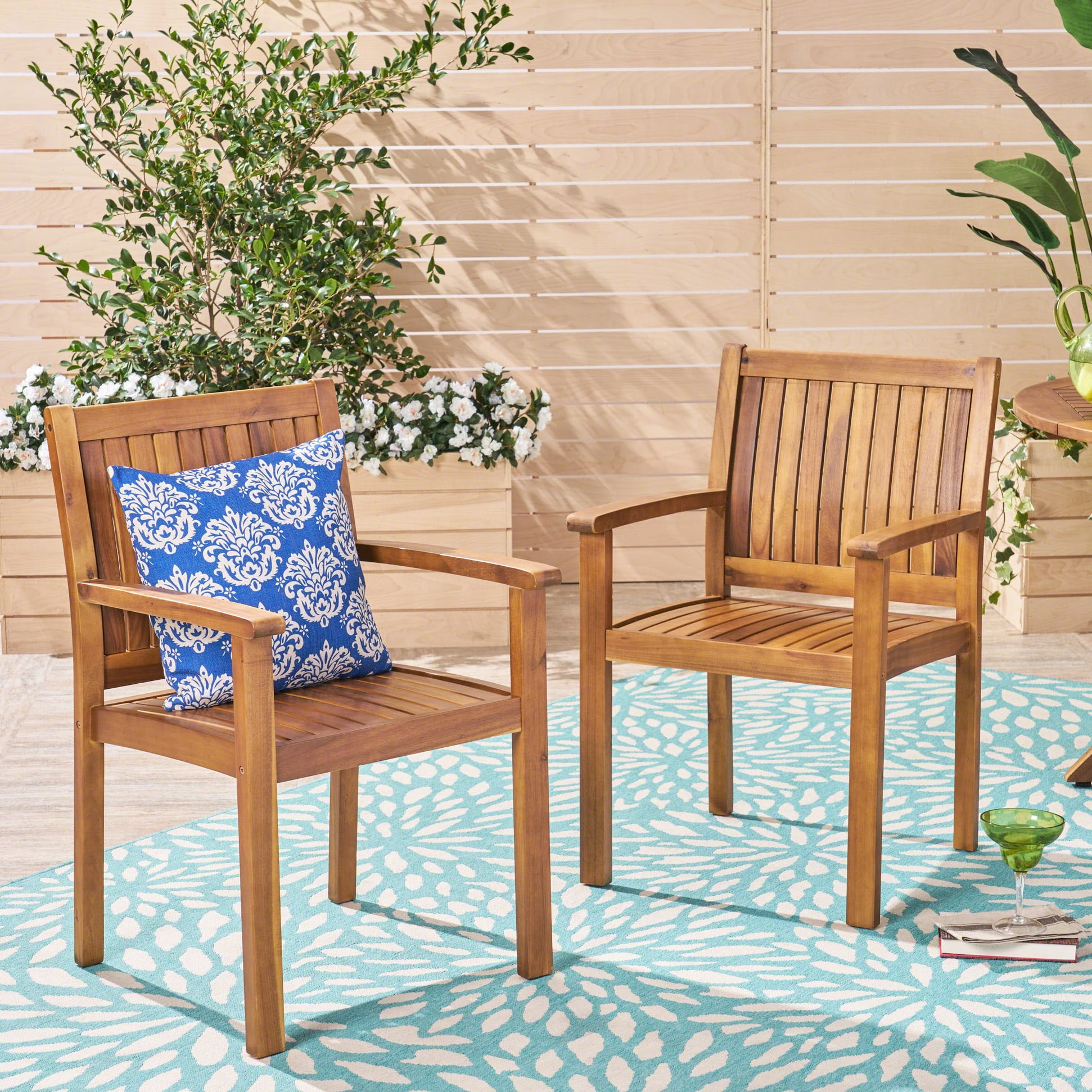 Dining Chairs ( Of 2), Wood Material, Rustic Slat Panel Design, Outdoor ...