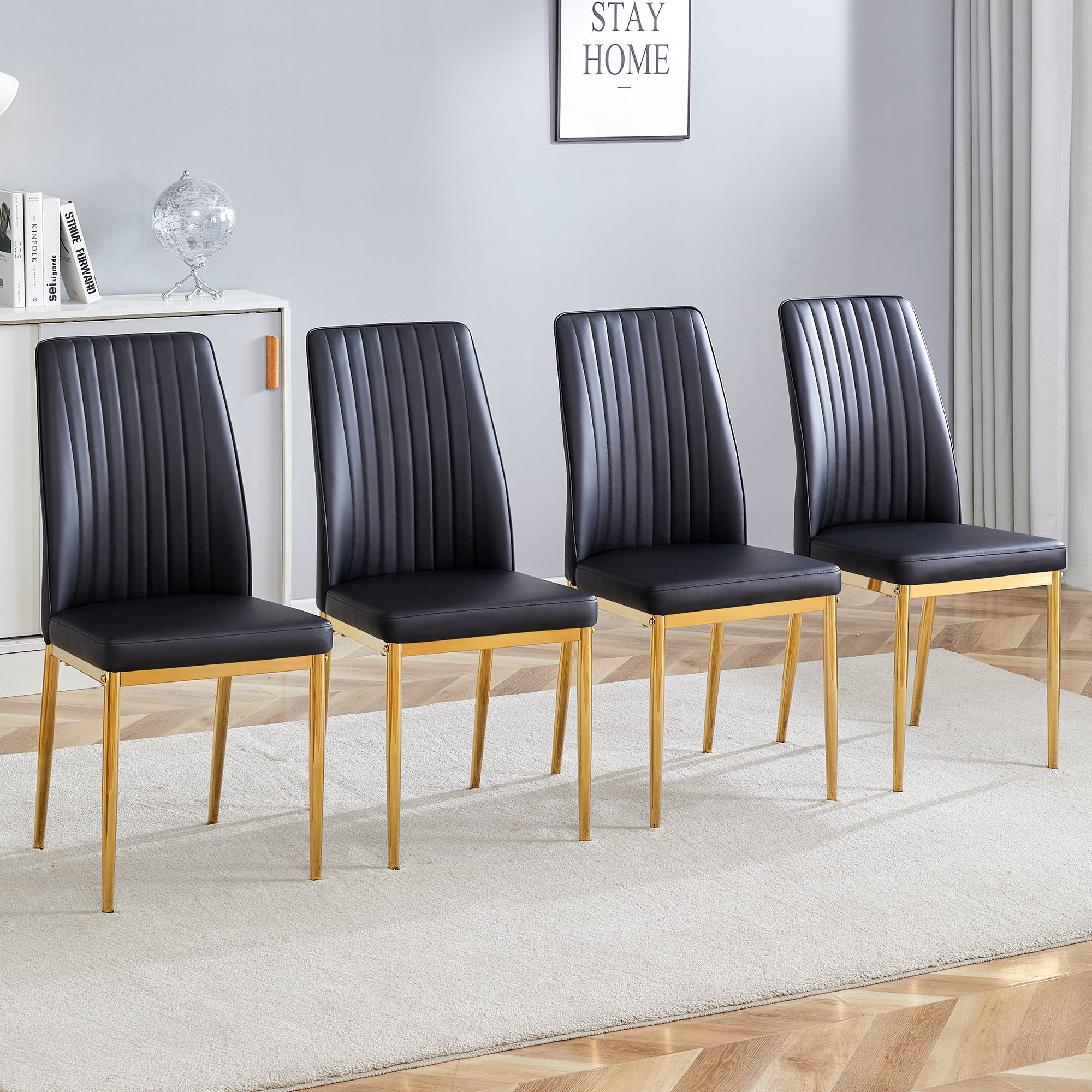 Dining Chairs 4 Dining Chair Set, Black Dining Chair Set, PU Material ...