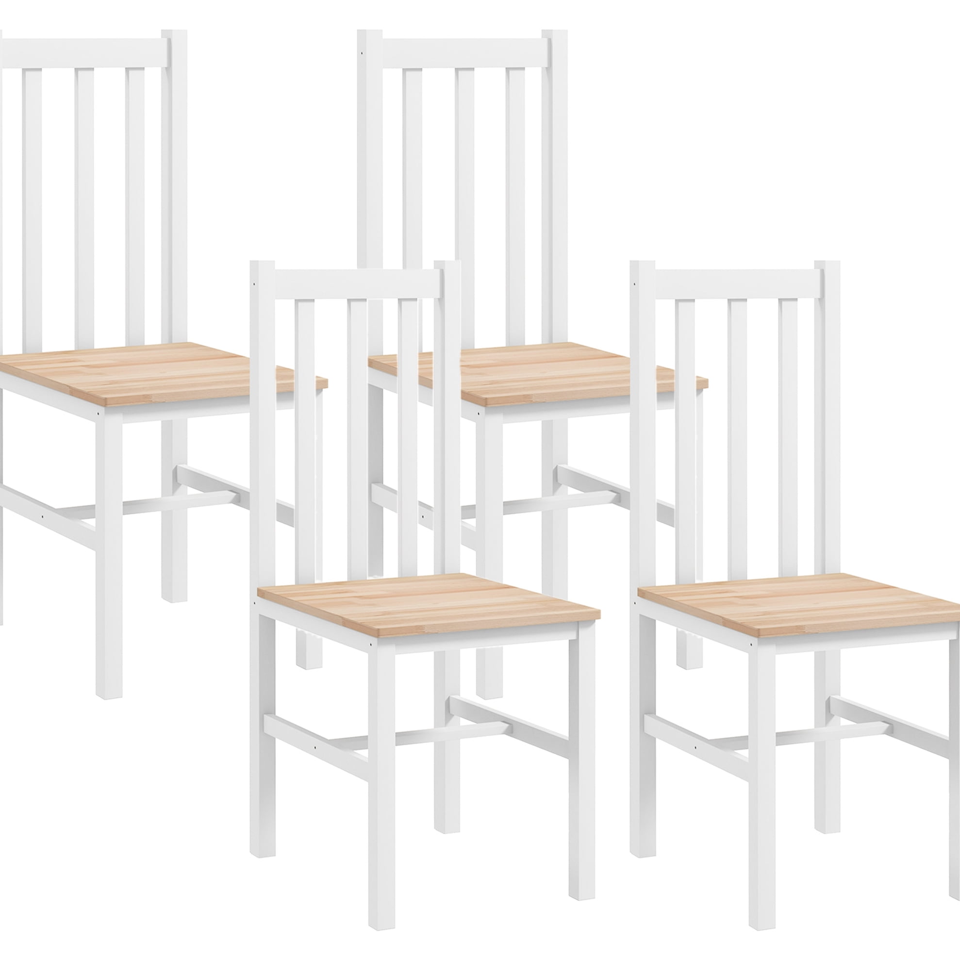 Dining Chairs Of 4, White Slat-back - Solid Pine Wood, 264 Lbs Weight ...
