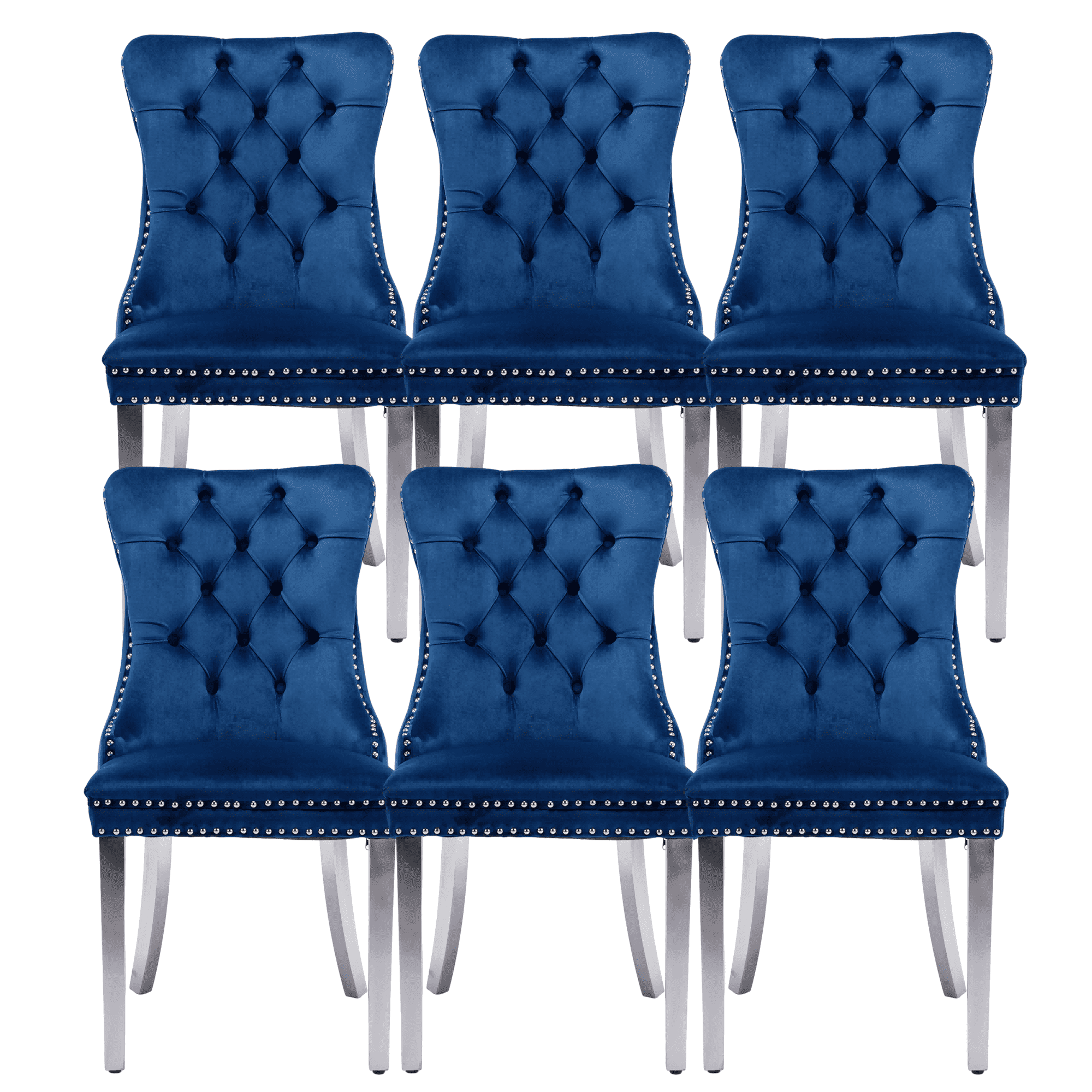 Velvet Dining Chairs with Nailhead Trim, Back Ring Pull, Stainless ...