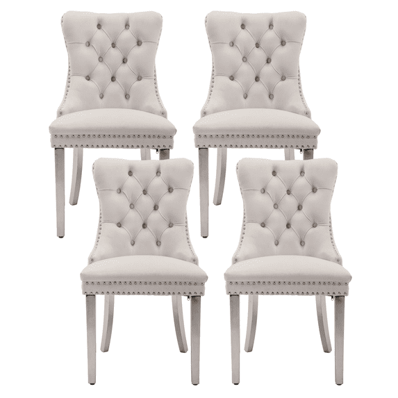 Velvet Upholstered Dining Chairs with Nailhead Trim, Back Ring Pull ...