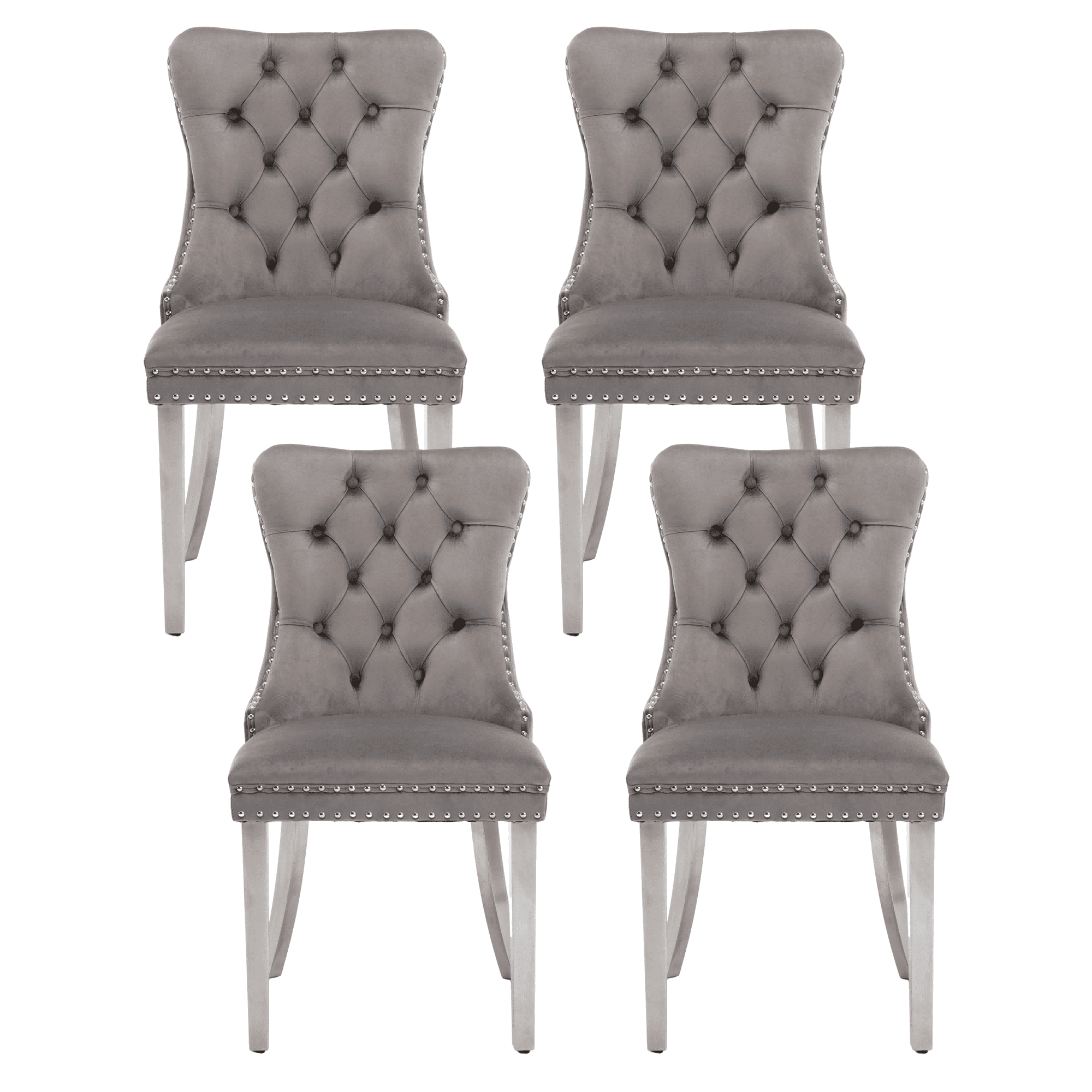 Velvet Dining Chairs with Nailhead Trim, Back Ring Pull, Chrome Legs ...