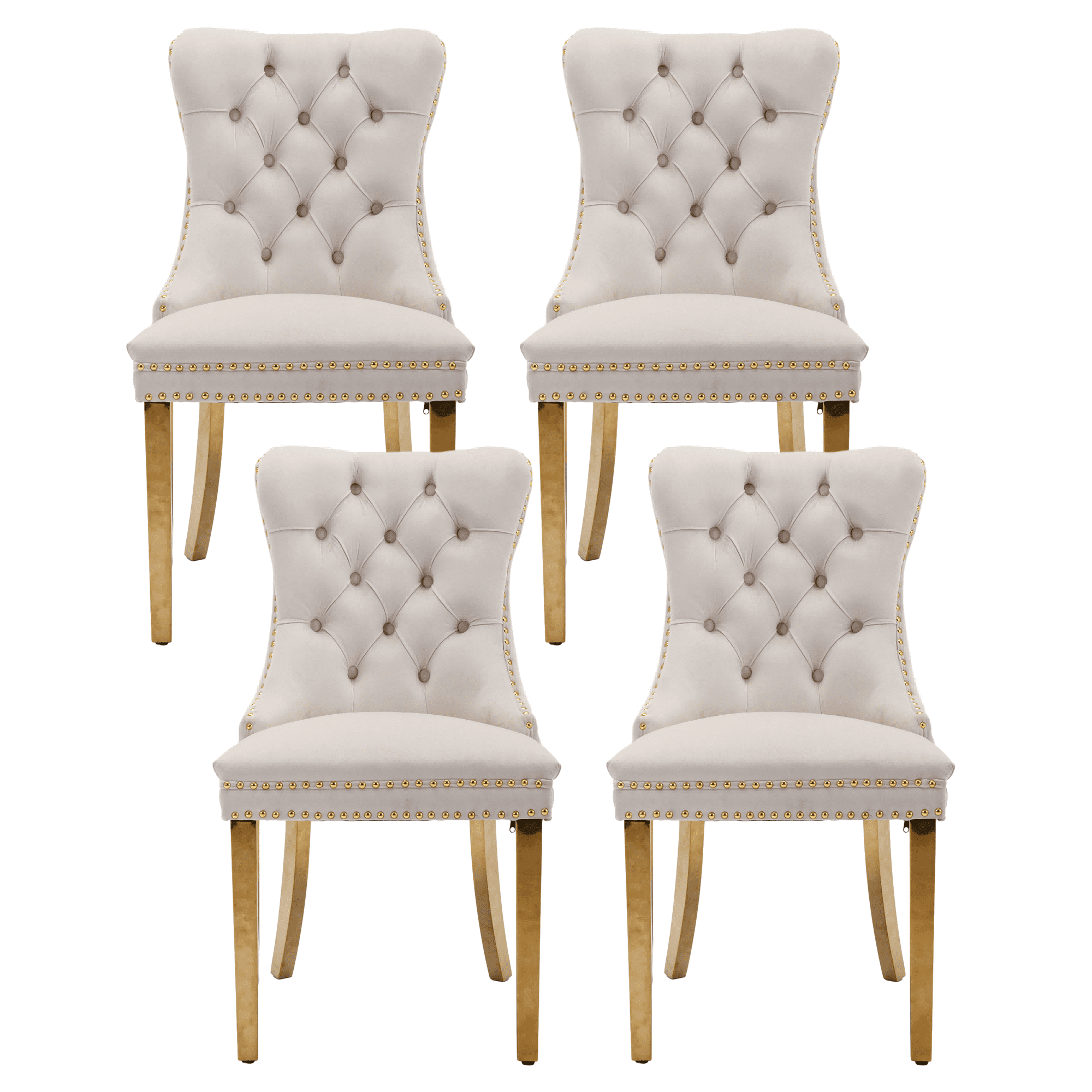 Velvet Dining Chairs with Nailhead Trim, Back Ring Pull, Golden Steel ...