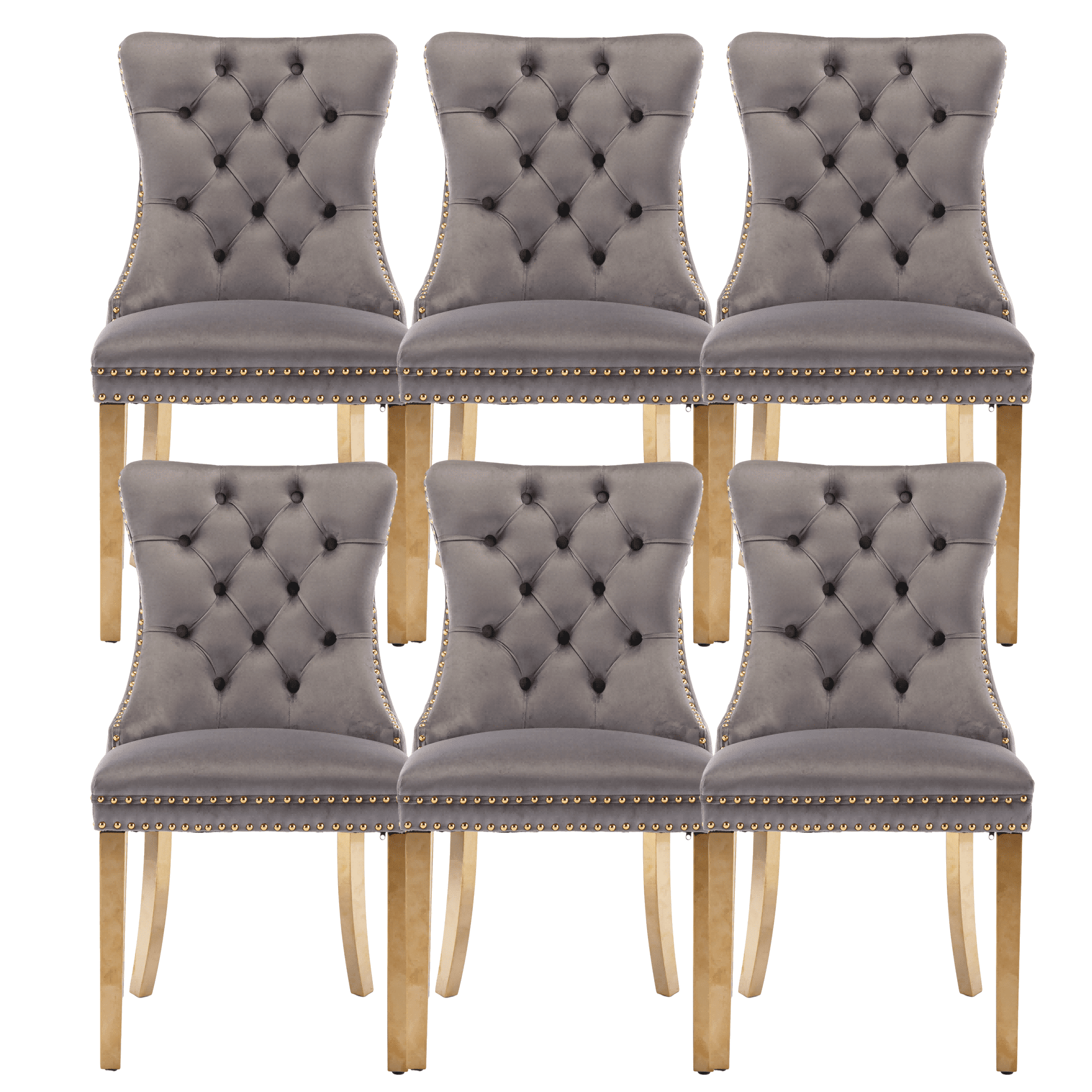 Velvet Dining Chairs with Nailhead Trim, Back Ring Pull & Golden Steel ...