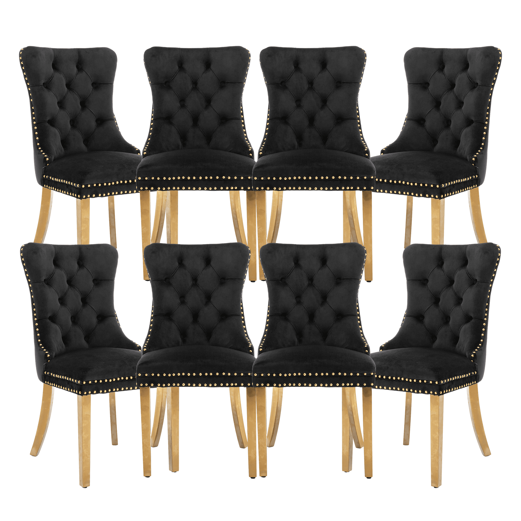 Dining Chairs with Velvet Fabric, Nailhead Trim, Gold Steel Legs, Back ...