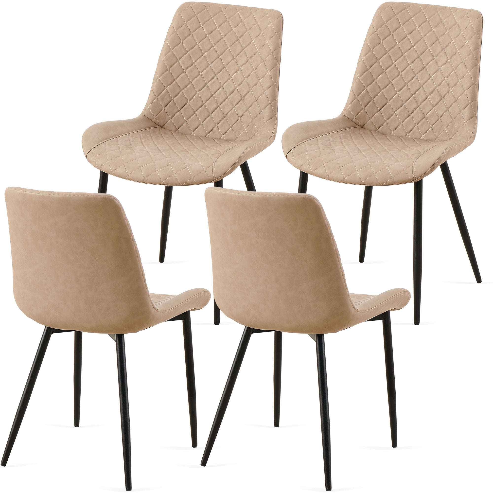 Dining Chairs Beige Set of 4 Leathaire Dining Chairs ,Mid-Century ...