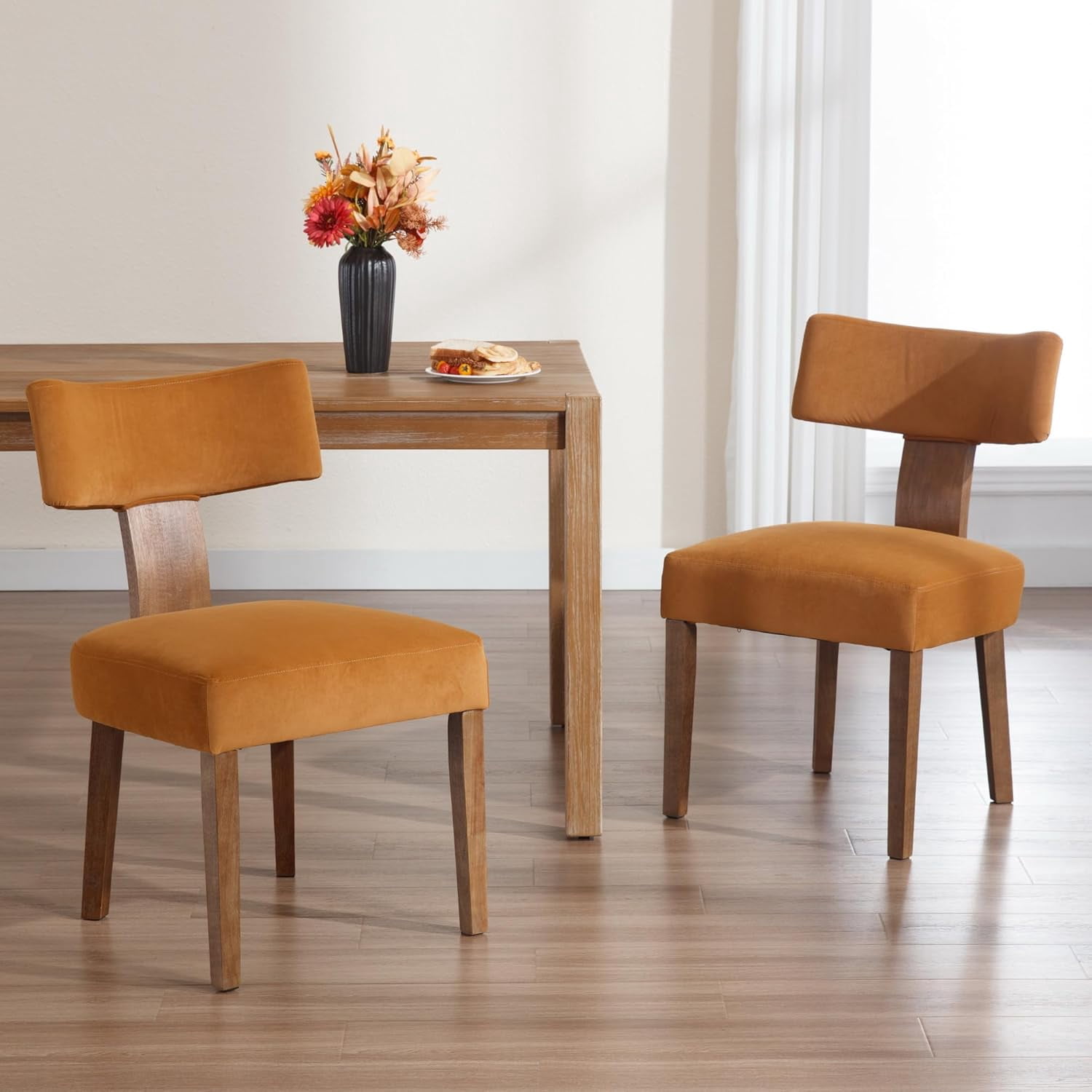 Dining Chairs Comfy Upholstered Side Chairs with Wood Legs Velvet ...