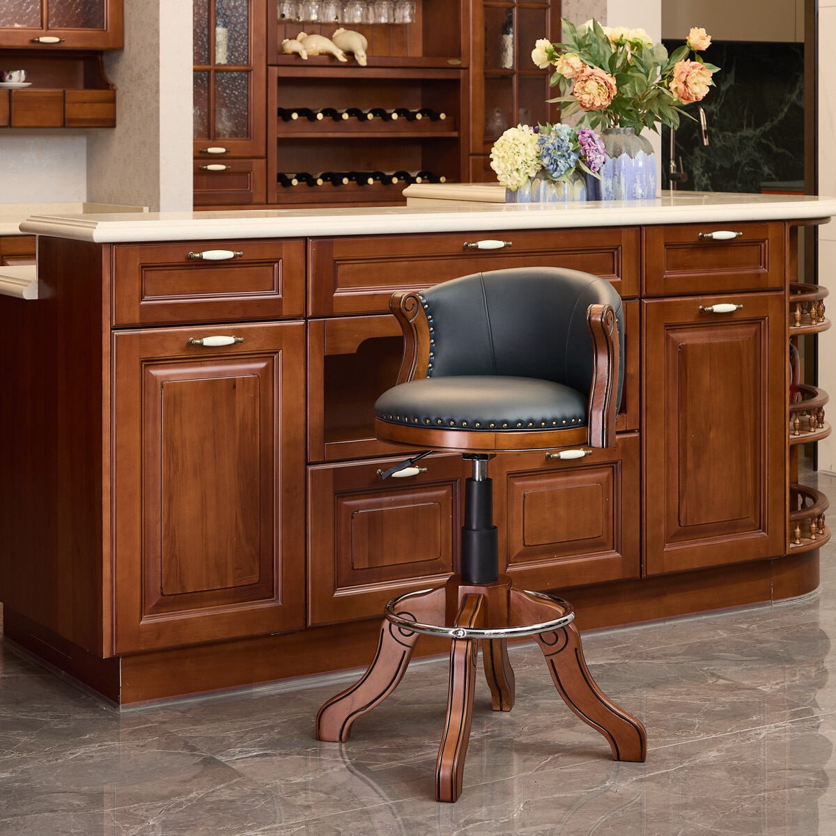 Dining Chairs Counter height Cow top Leather Wooden Bar Stools, 360 ...