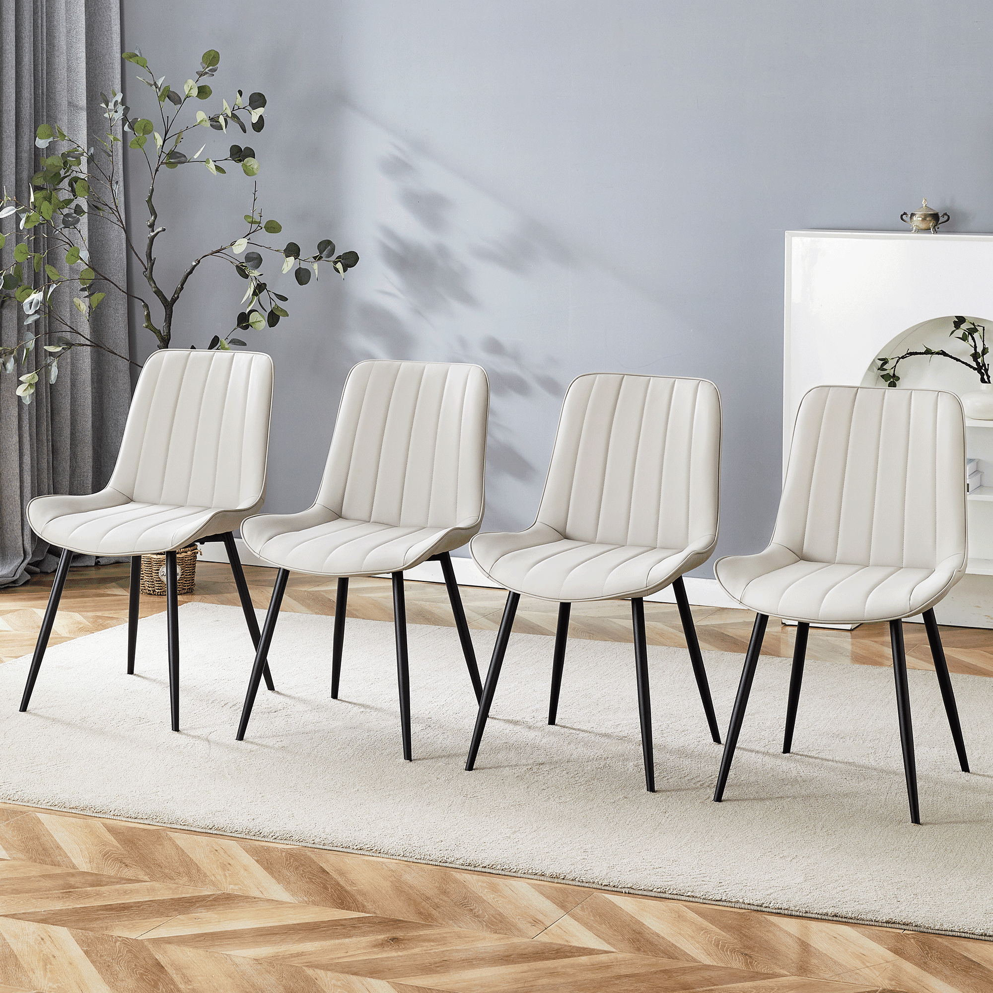 Dining Chairs Extended Seat Cushion PU Dining Chair Set - Four Pieces ...