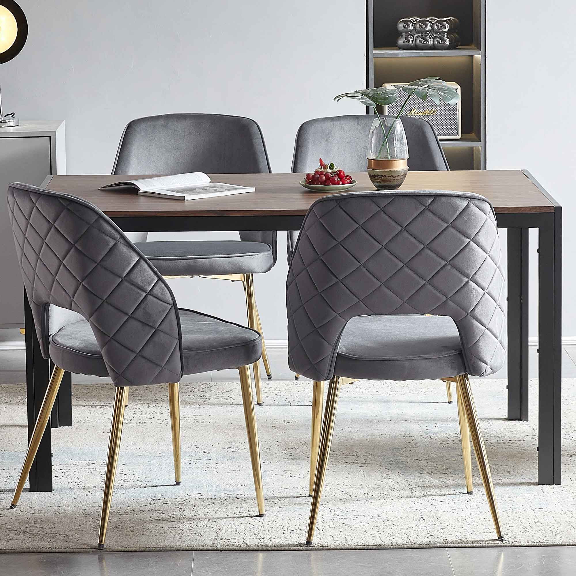 Dining Chairs Grey Velvet Dining Chairs with Metal Legs and Hollow Back ...